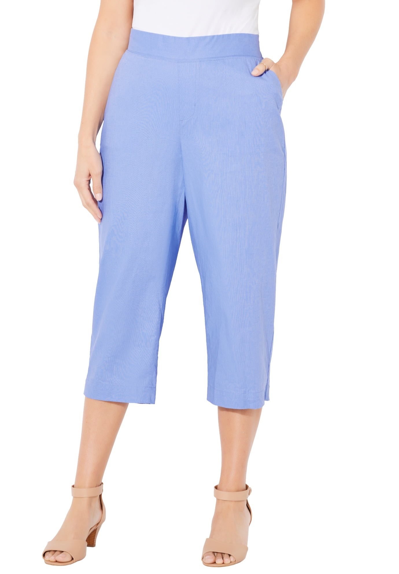 Catherines Women's Plus Size Petite Flat Front Linen Capri - Walmart.com