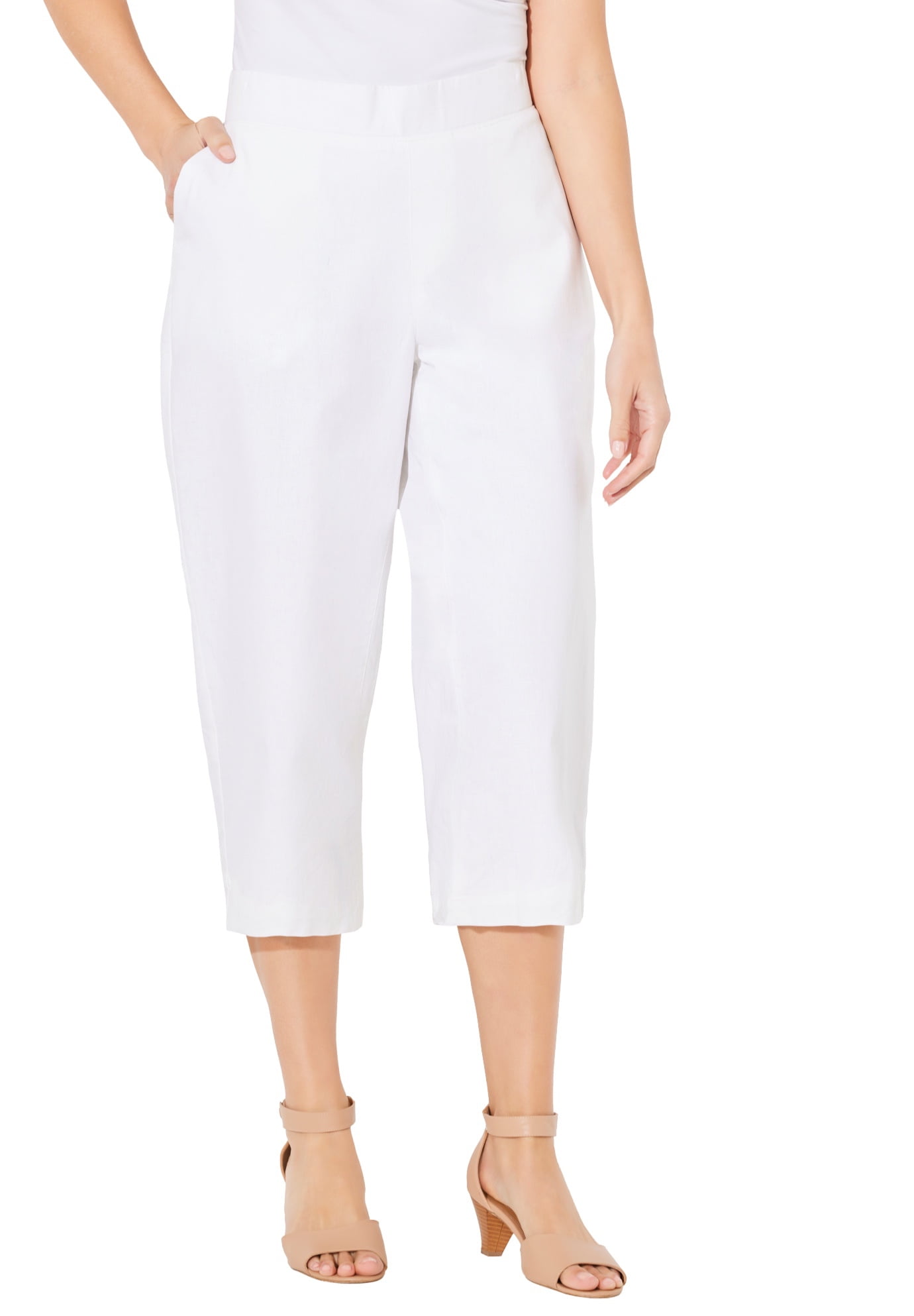 Catherines Women's Plus Size Petite Flat Front Linen Capri - Walmart.com