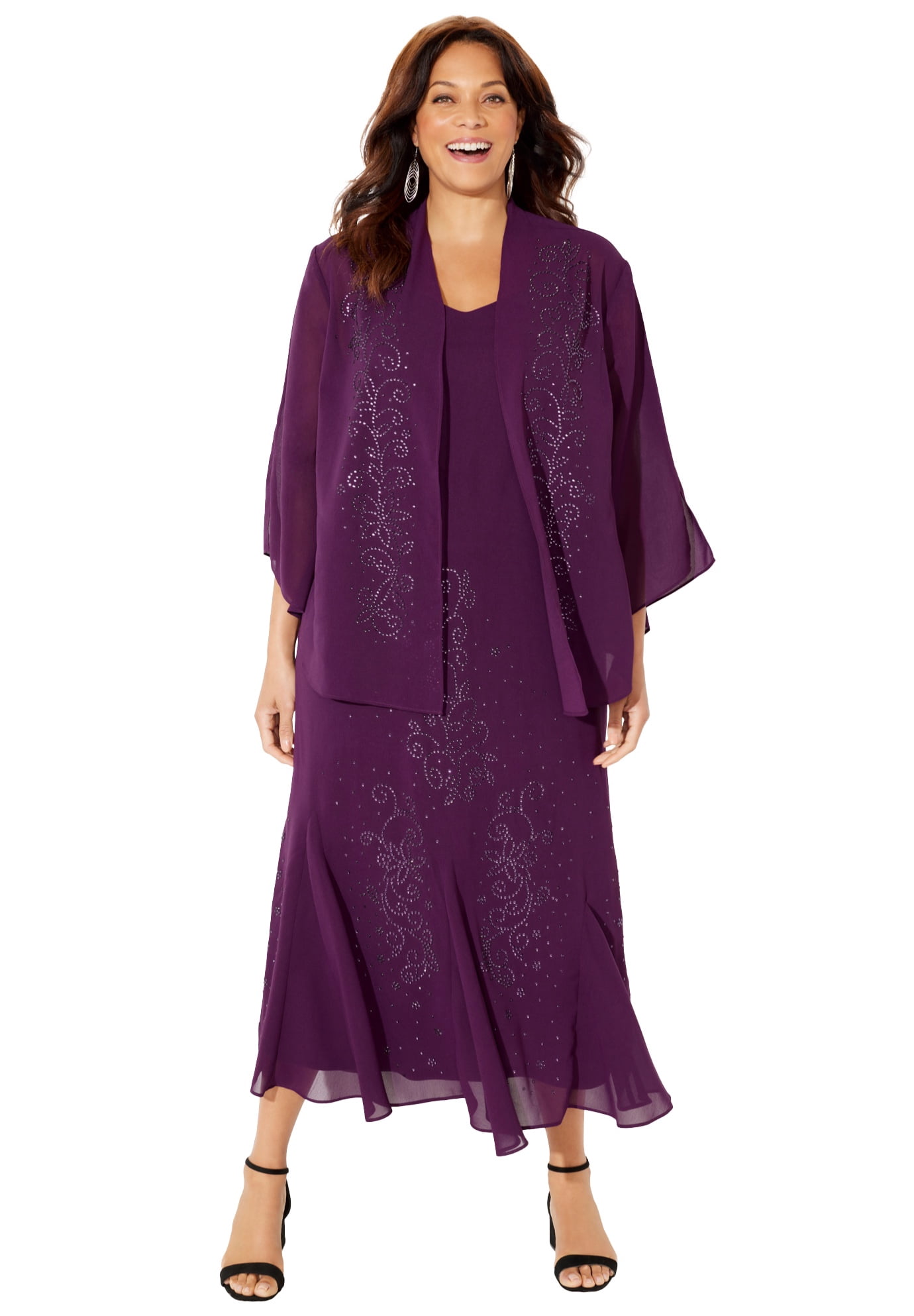 Catherines Women's Plus Size Masquerade Beaded Dress Set with Jacket ...