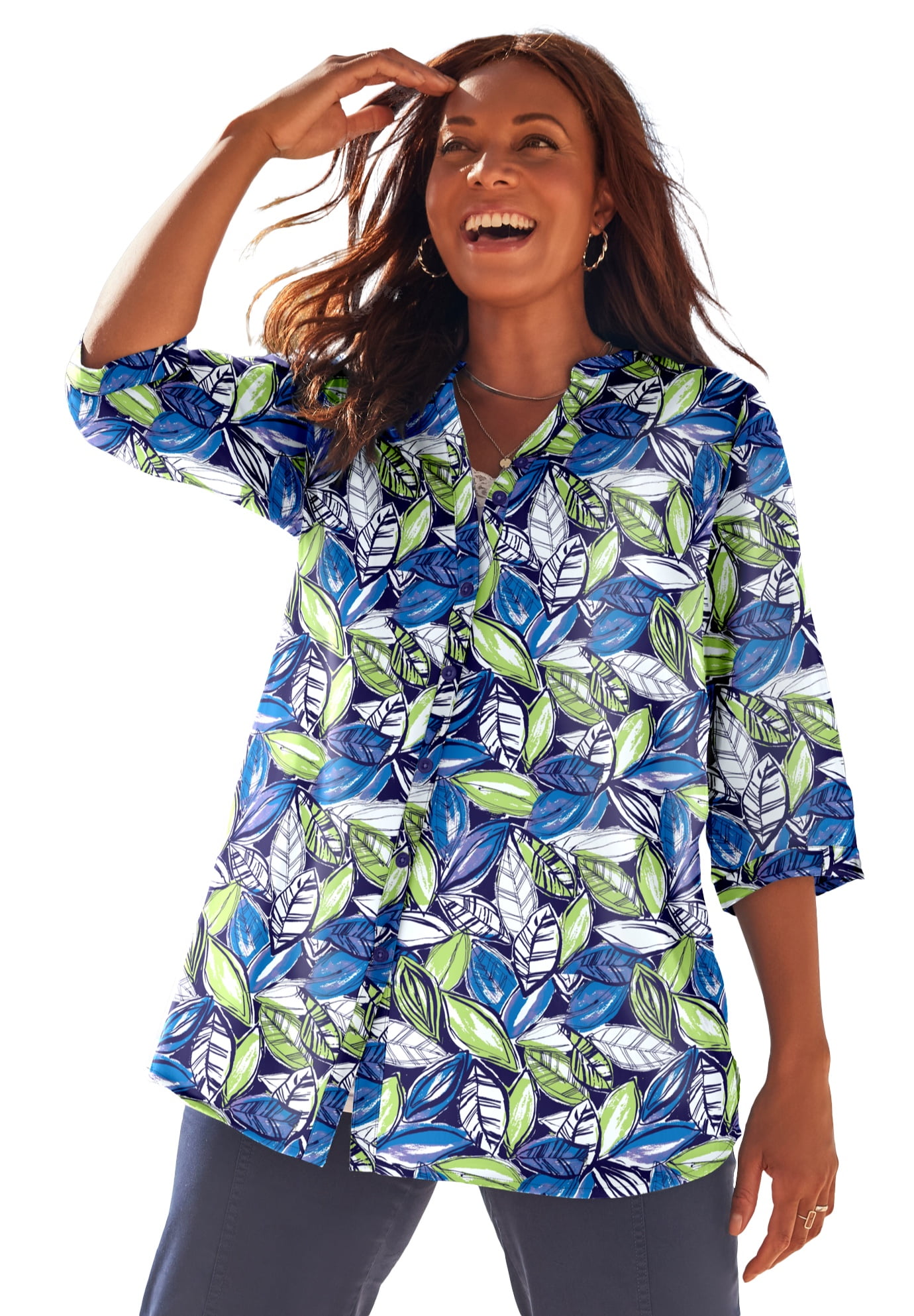 Catherines Women's Plus Size Petite Pintuck Buttonfront Blouse ...