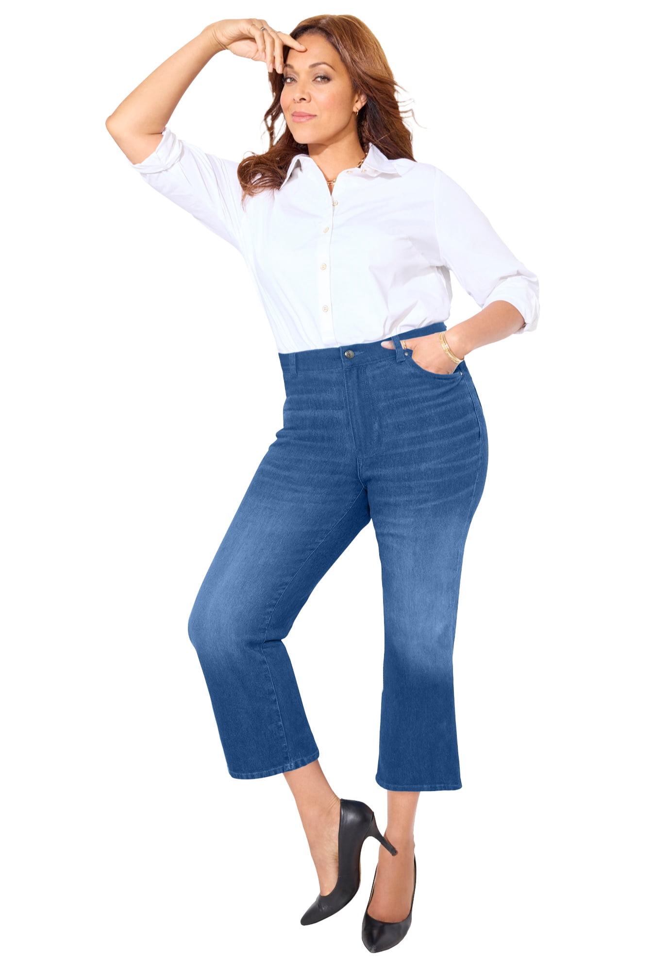 Catherines Women's Plus Size Petite Right Fit Moderately Curvy Cropped ...