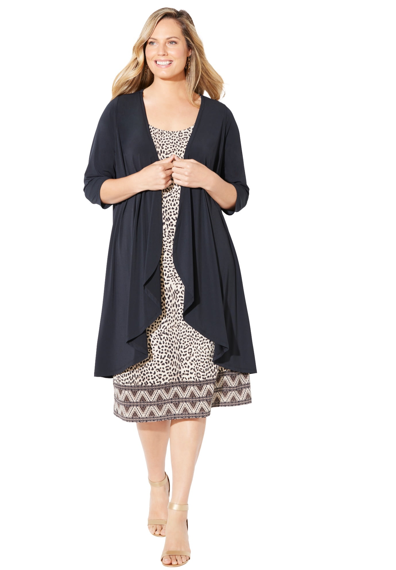 Catherines Women's Plus Size Petite Soft Knit Jacket Dress - Walmart.com