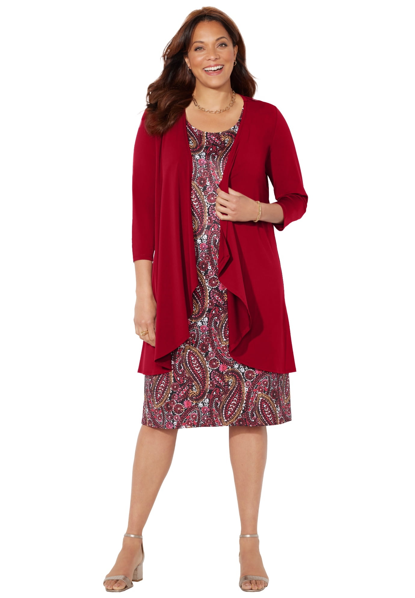 Catherines Women's Plus Size Petite Soft Knit Jacket Dress - Walmart.com