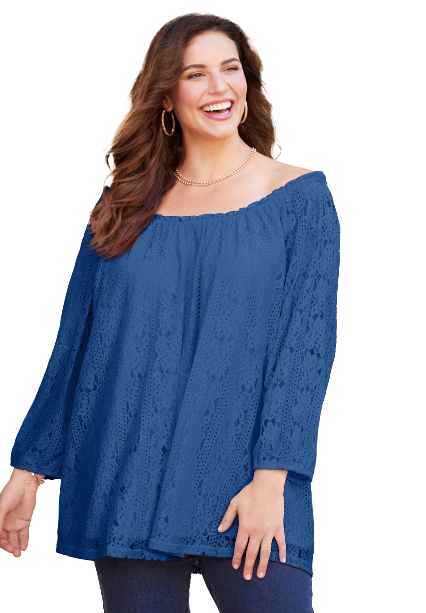 Catherines Women's Plus Size Petite Stretch Lace Peasant Blouse ...