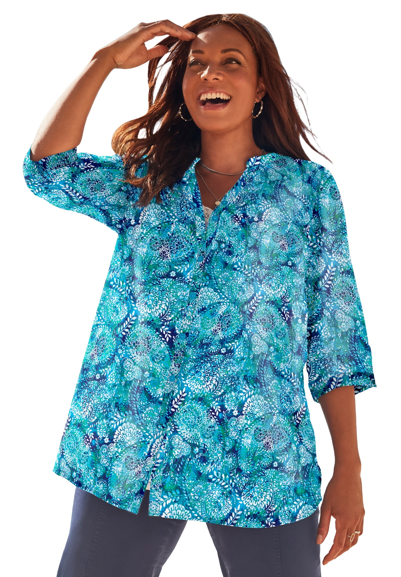 Catherines Women's Plus Size Pintuck Buttonfront Blouse - Walmart.com