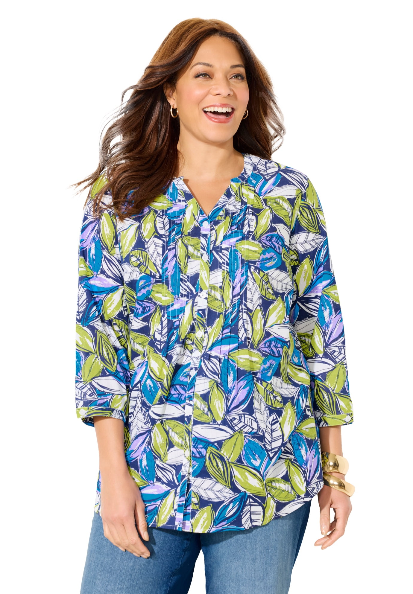 Catherines Women's Plus Size Pintuck Buttonfront Blouse - Walmart.com