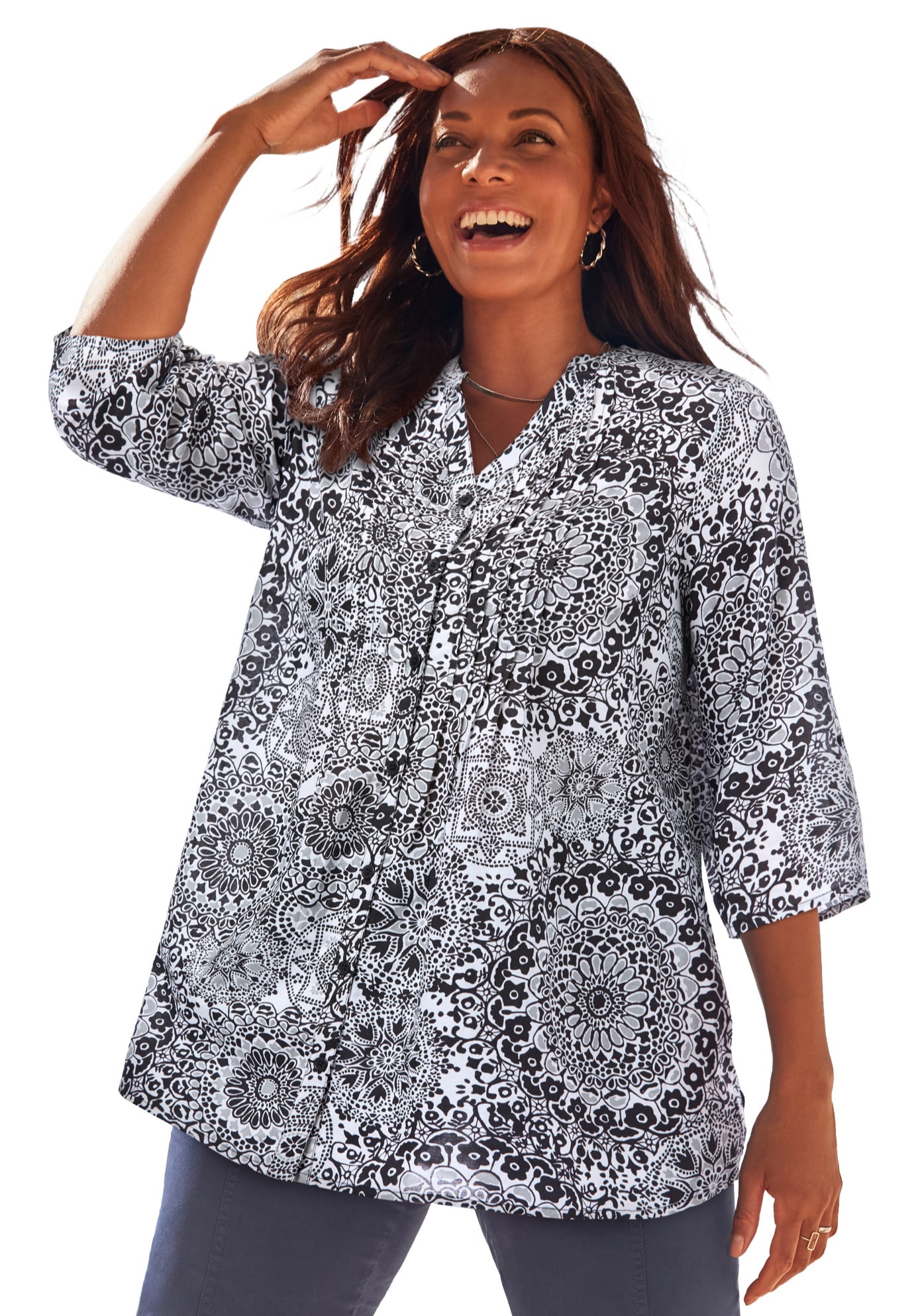Catherines Women's Plus Size Pintuck Buttonfront Blouse - Walmart.com