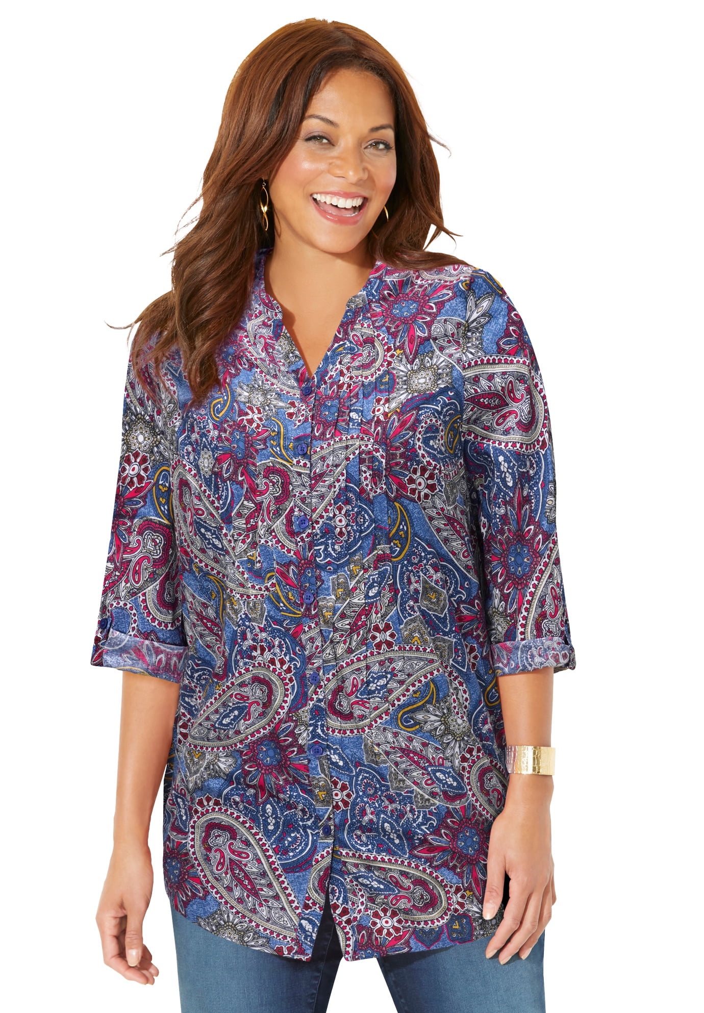 Catherines Women's Plus Size Pintuck Buttonfront Blouse - Walmart.com