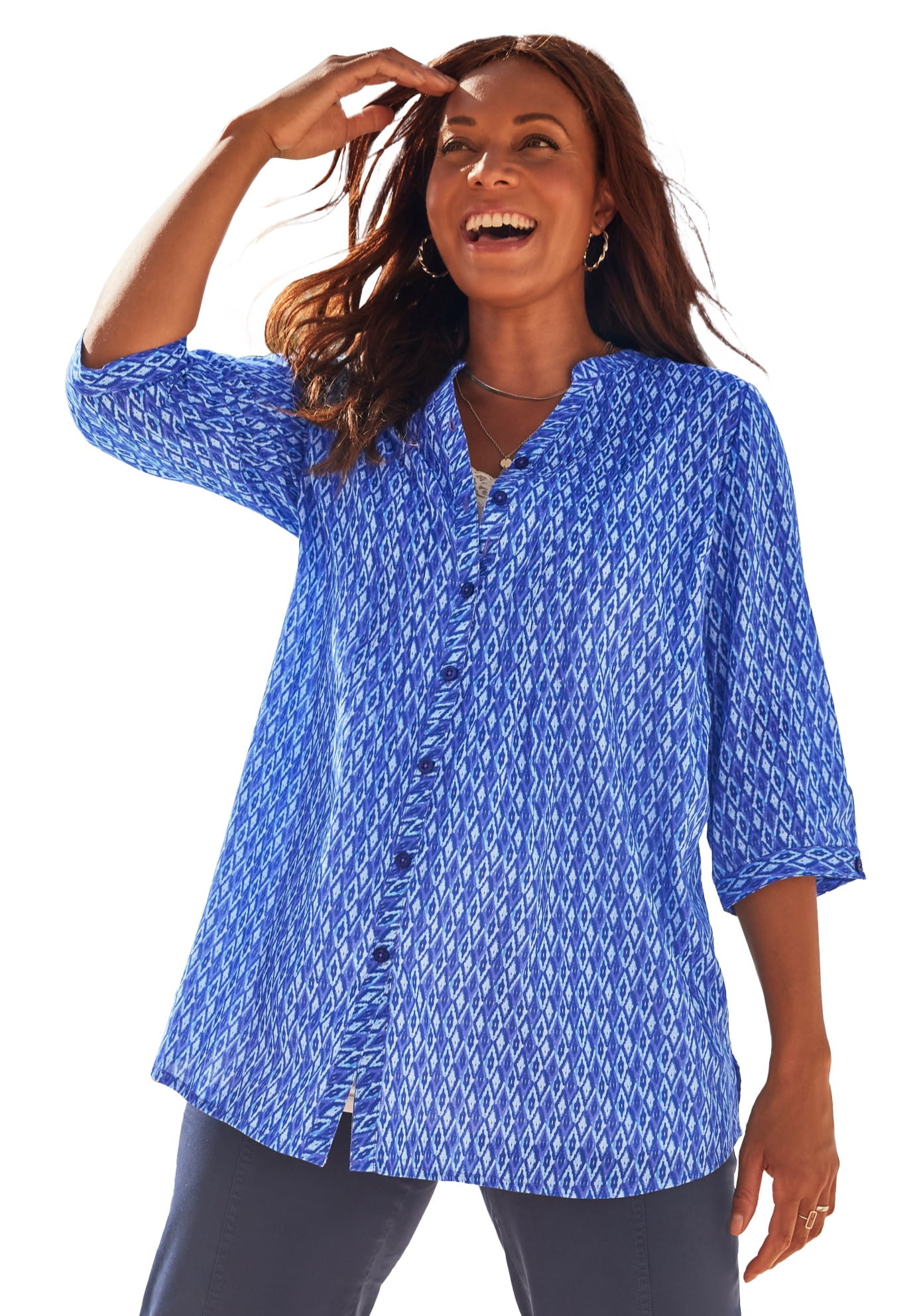 Catherines Women's Plus Size Pintuck Buttonfront Blouse - Walmart.com