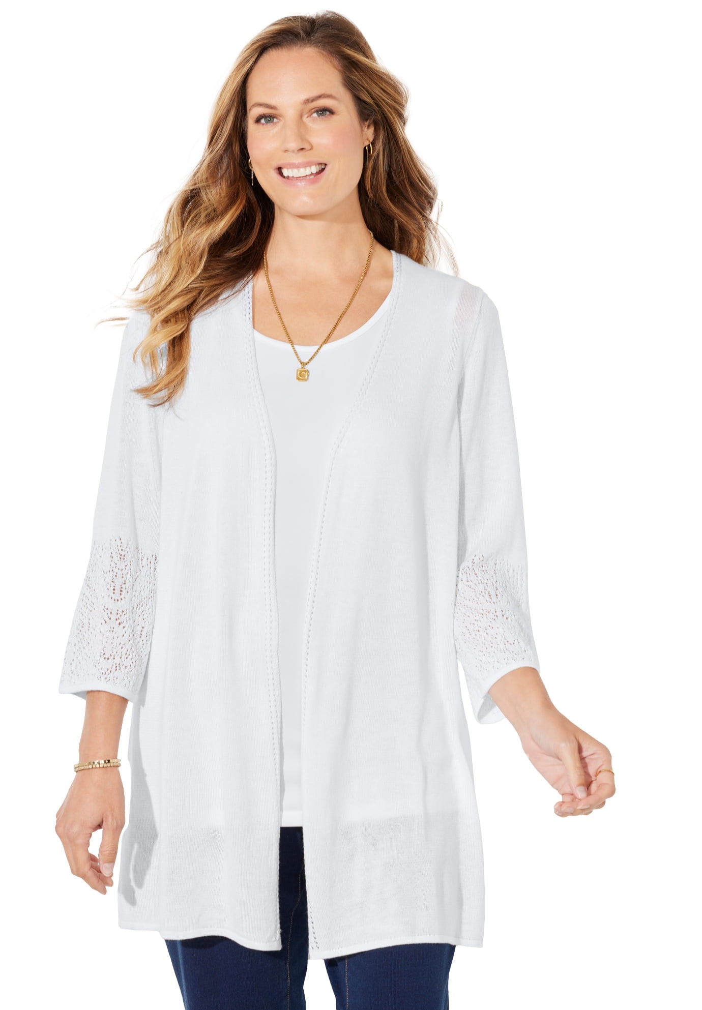 Catherines Women's Plus Size Pointelle Accented Cardigan - Walmart.com