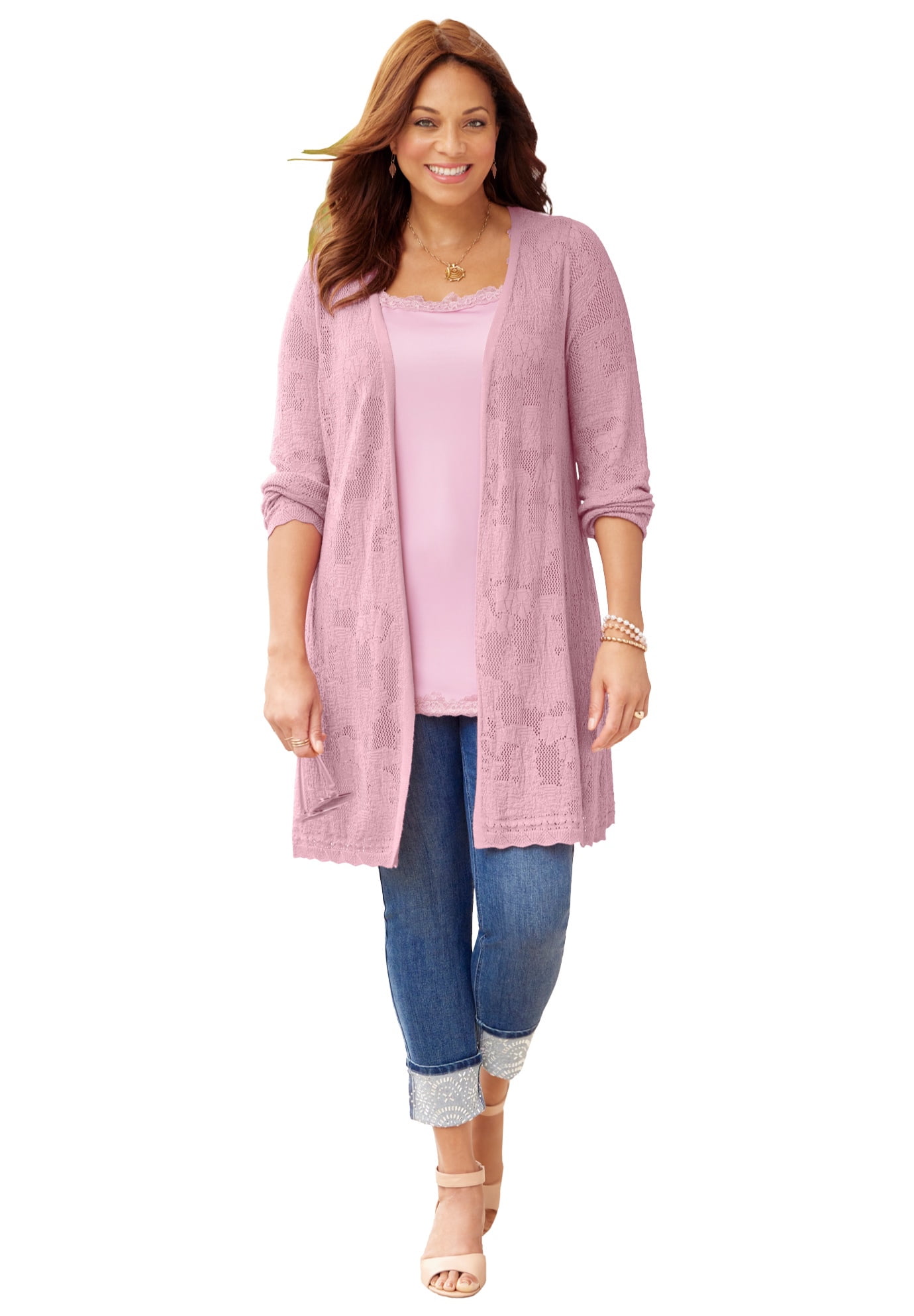 Catherines Women's Plus Size Pointelle Cardigan - Walmart.com