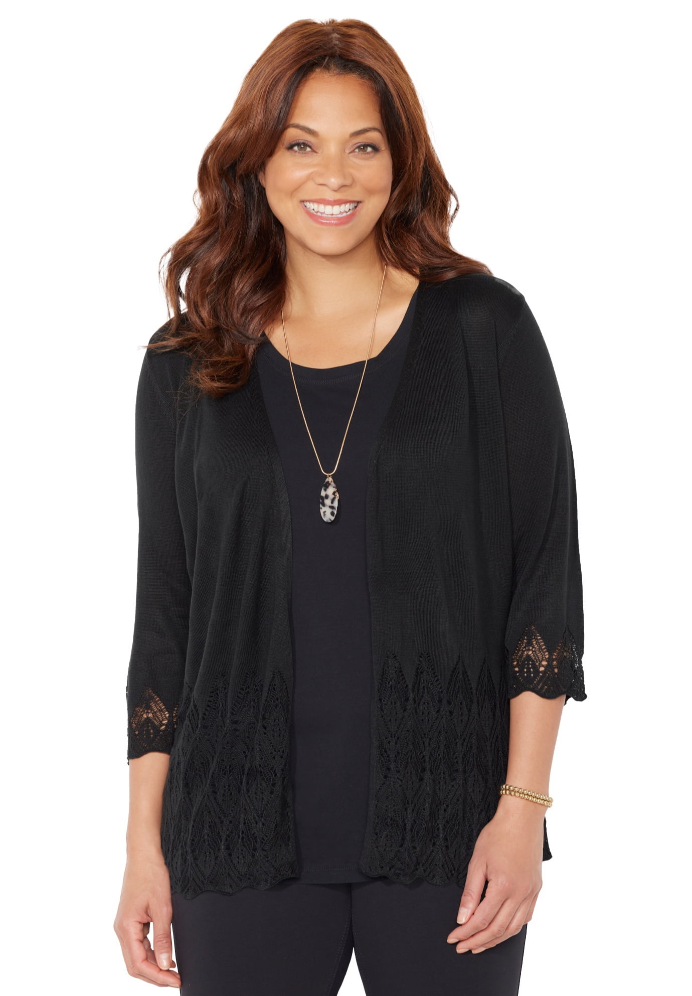 Catherines Women's Plus Size Pointelle Chevron Cardigan - Walmart.com