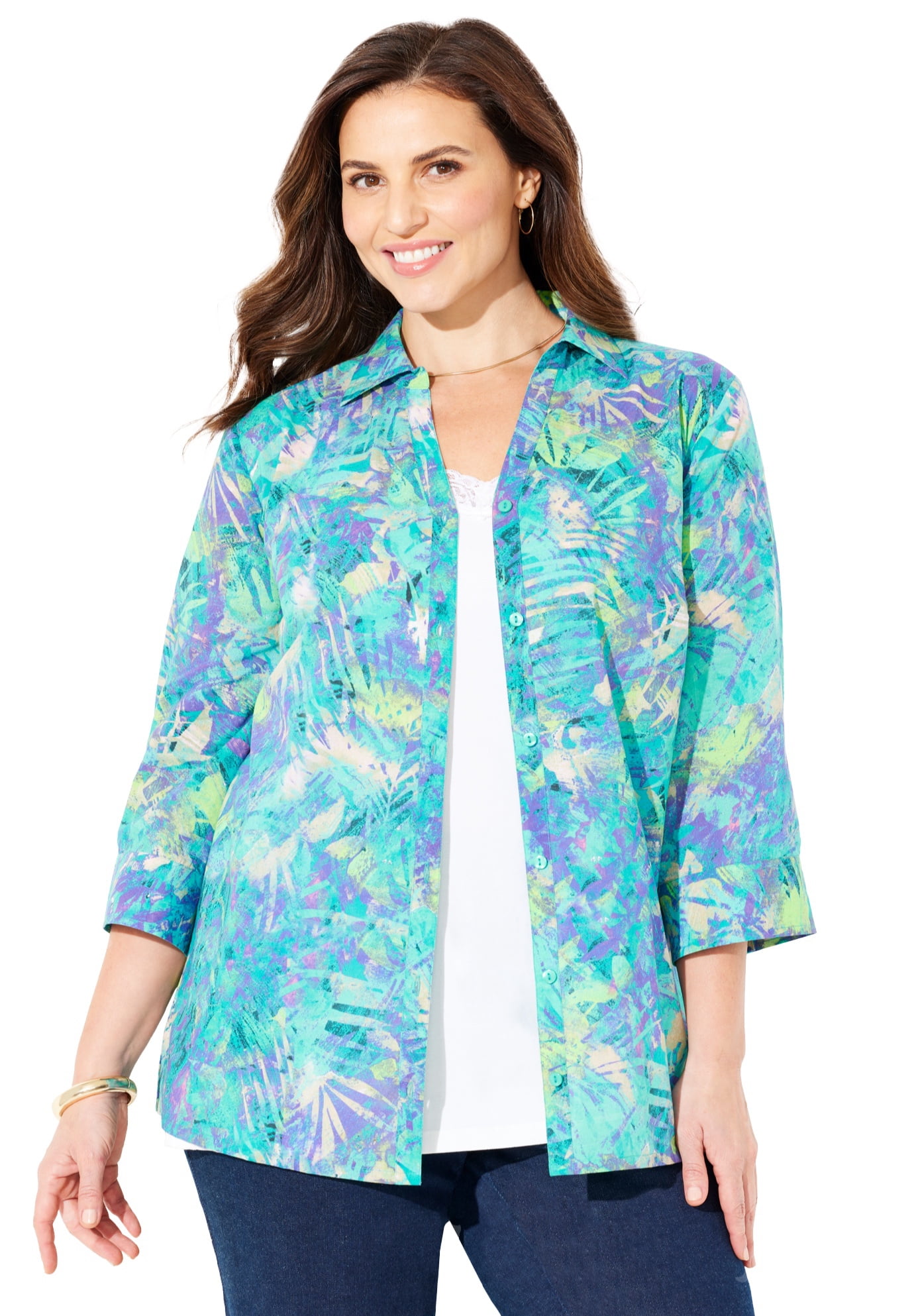 Catherines Women's Plus Size Print Buttonfront Shirt - Walmart.com
