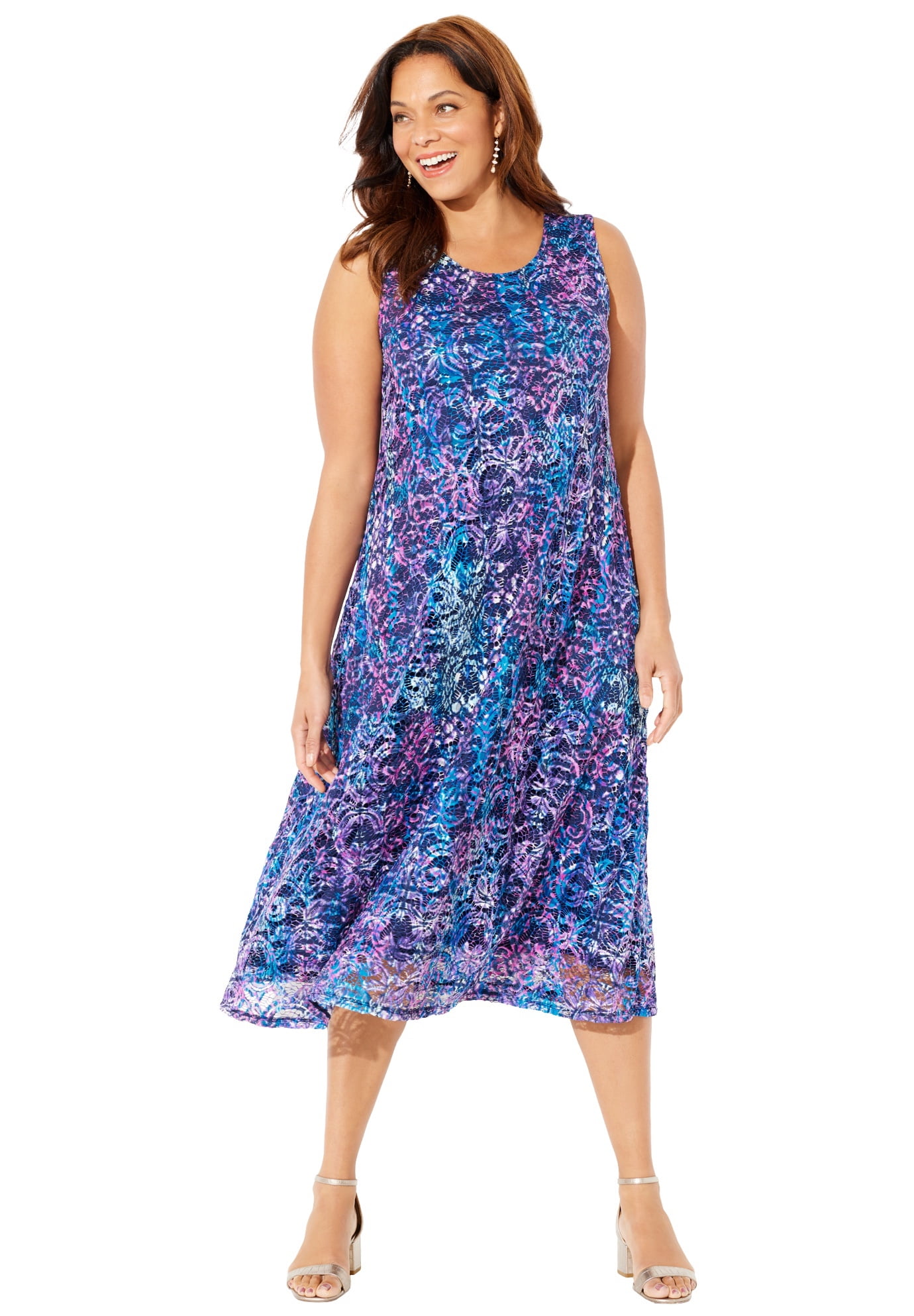 Catherines Women's Plus Size Printed Lace Dress - Walmart.com
