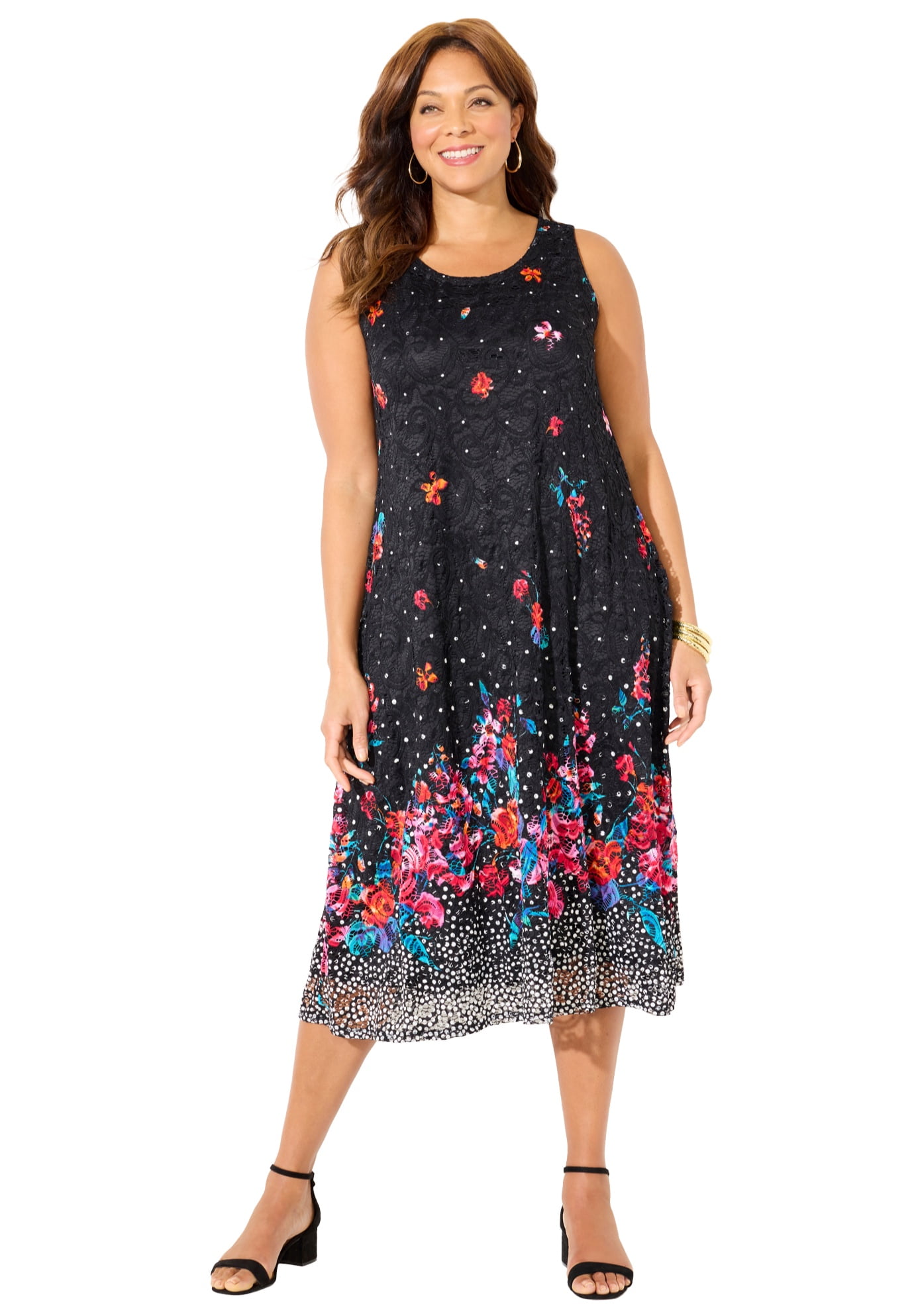 Catherines Women's Plus Size Printed Lace Dress - Walmart.com