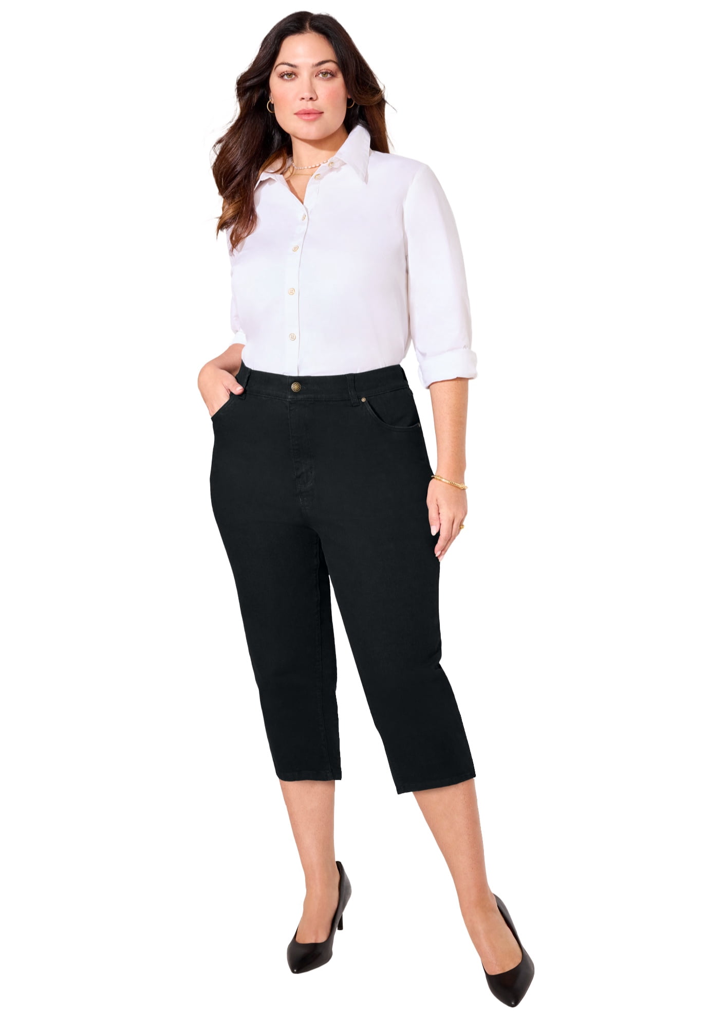 Catherines Women's Plus Size Right Fit Curvy Jean Capri - Walmart.com