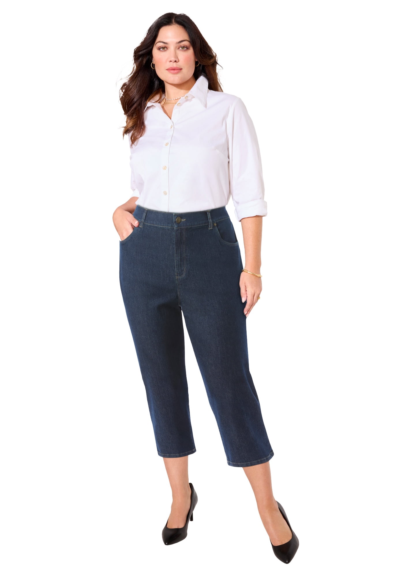 Catherines Women's Plus Size Right Fit Curvy Jean Capri - Walmart.com