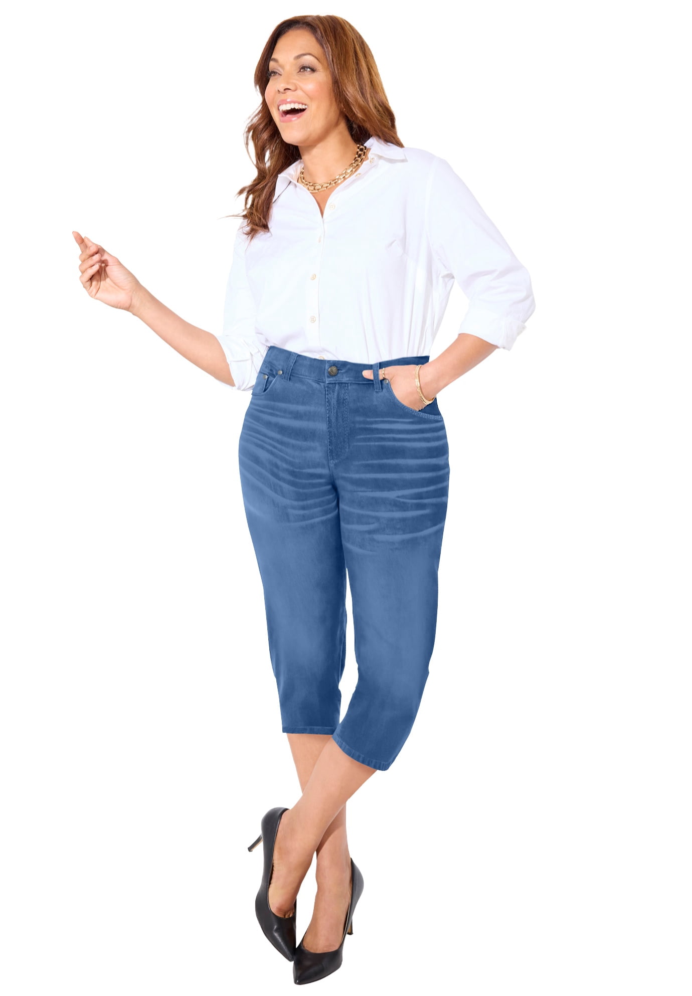 Catherines Women's Plus Size Right Fit Moderately Curvy Jean Capri ...