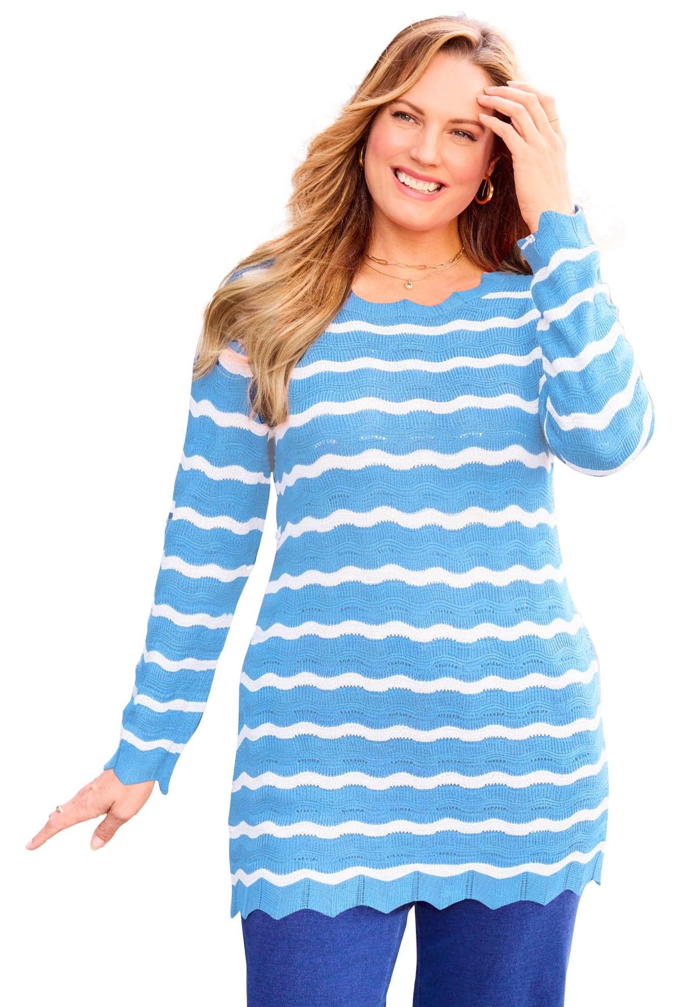Catherines Women's Plus Size Scallop-Detail Knit Sweater - Walmart.com