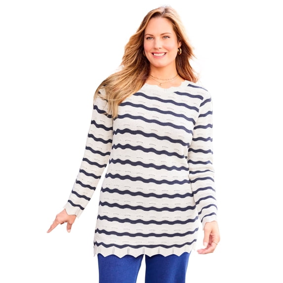 Catherines Women's Plus Size Scallop-Detail Knit Sweater - Walmart.com
