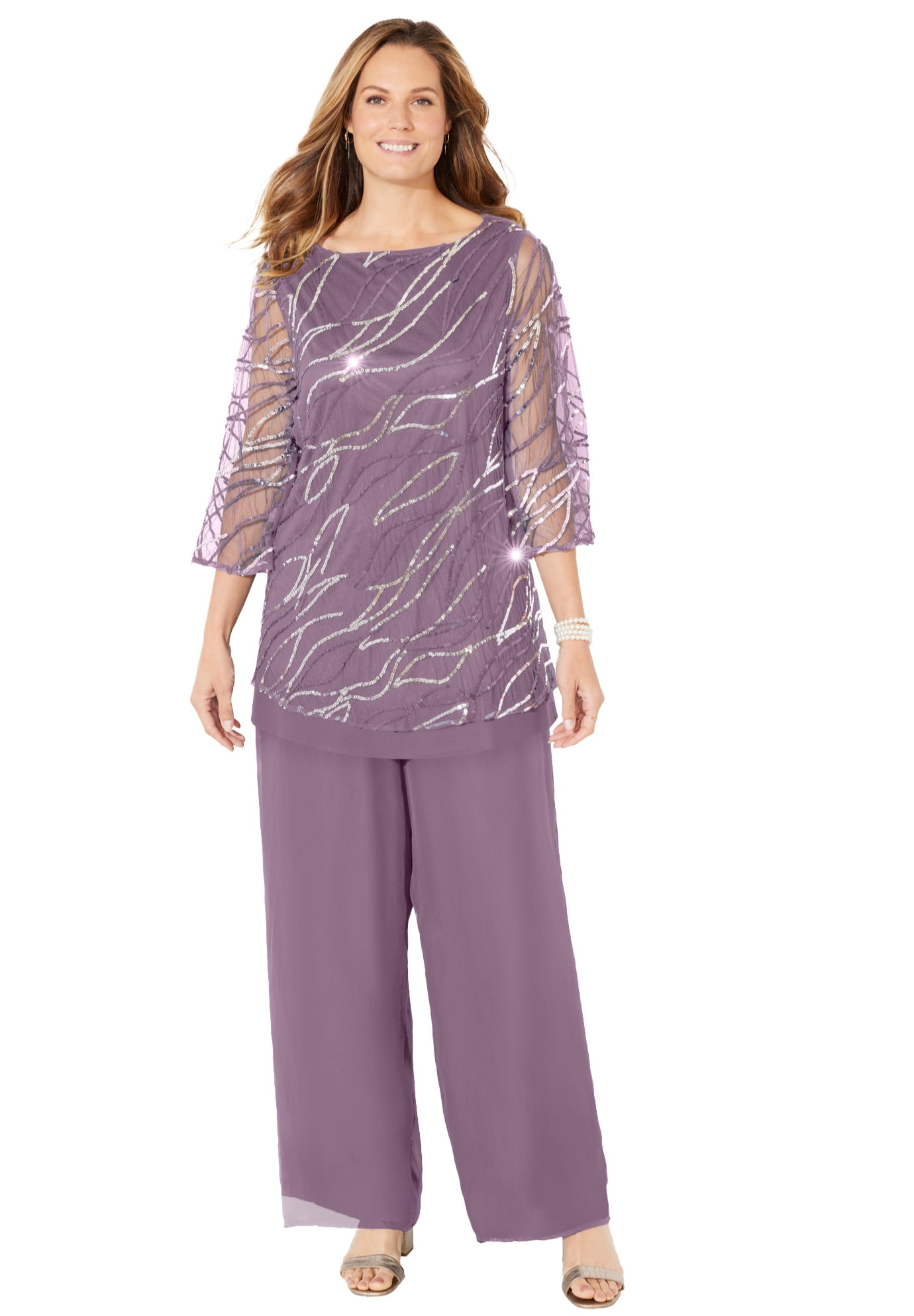 Catherines Women's Plus Size Sequin Chiffon Duet Blouse - Walmart.com