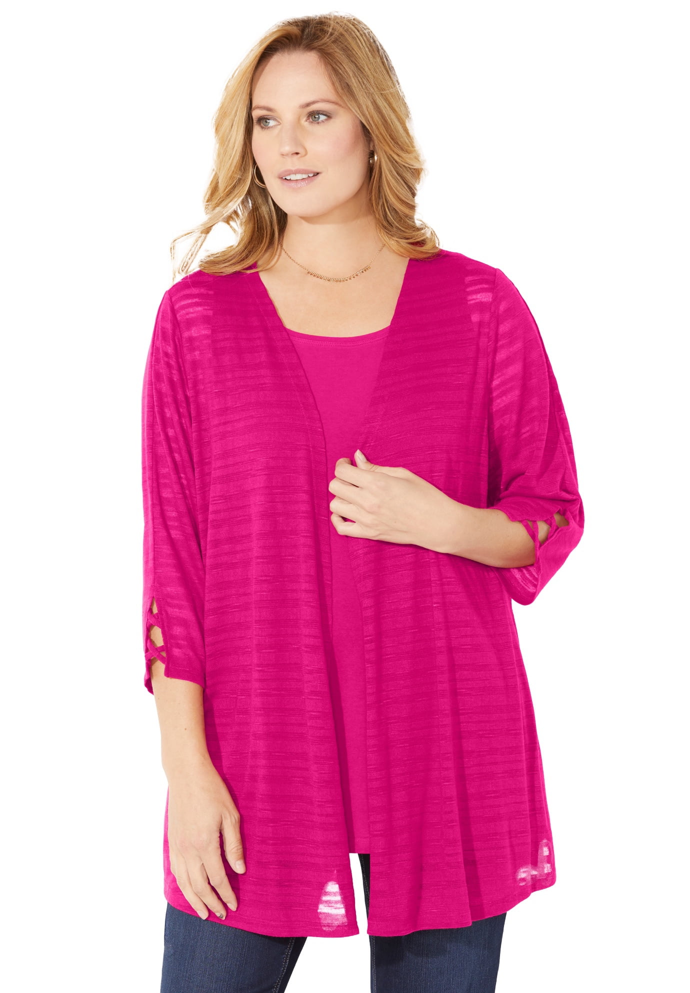 Catherines Women's Plus Size Shadow Stripe Cardigan - Walmart.com