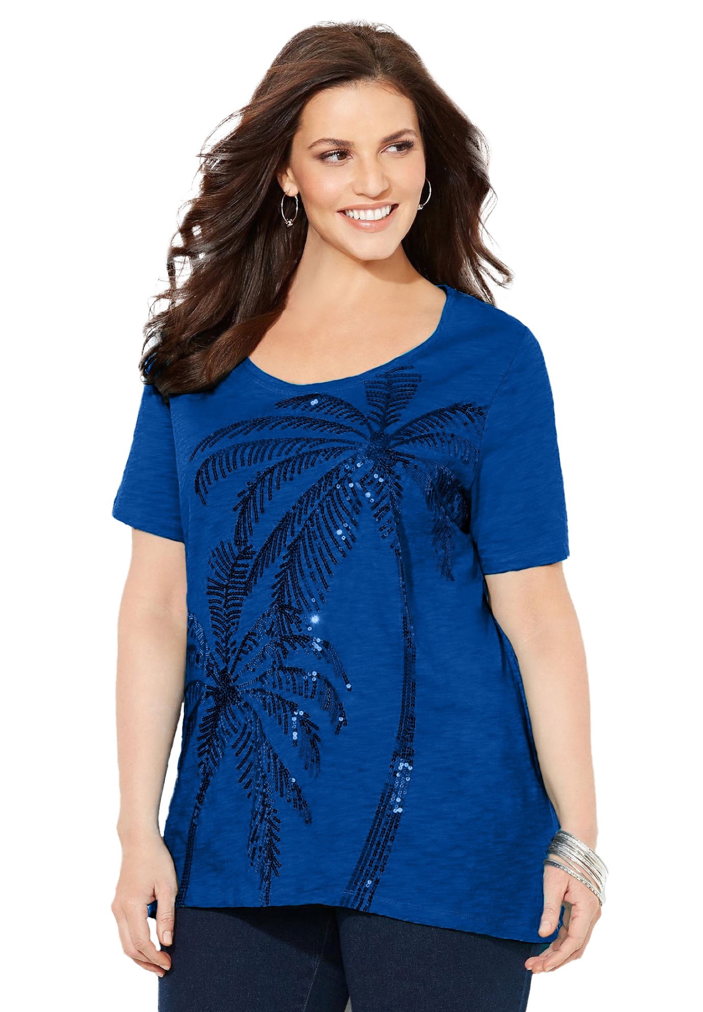Catherines Women's Plus Size Slub Knit Sparkling Sequin Tee - Walmart.com