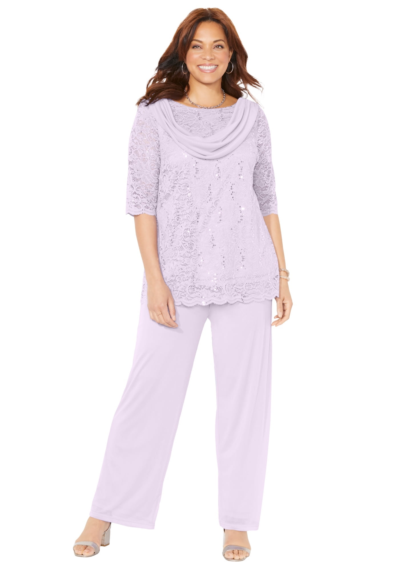 Catherines Women's Plus Size Sparkle & Lace Pant Set - Walmart.com