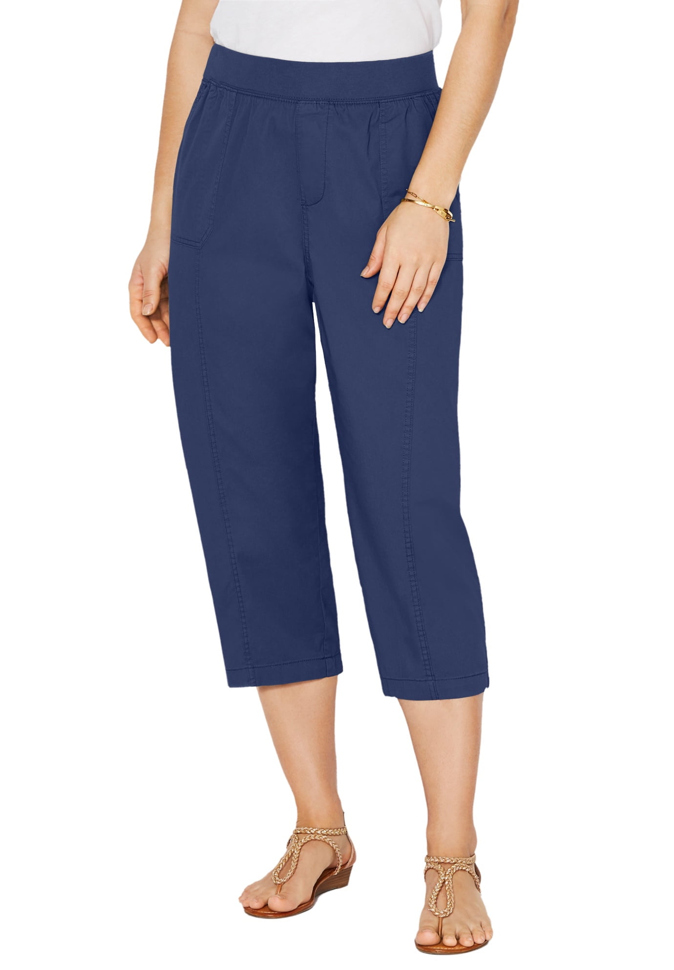 Catherines Women's Plus Size Stretch Knit Waist Cargo Capri - Walmart.com