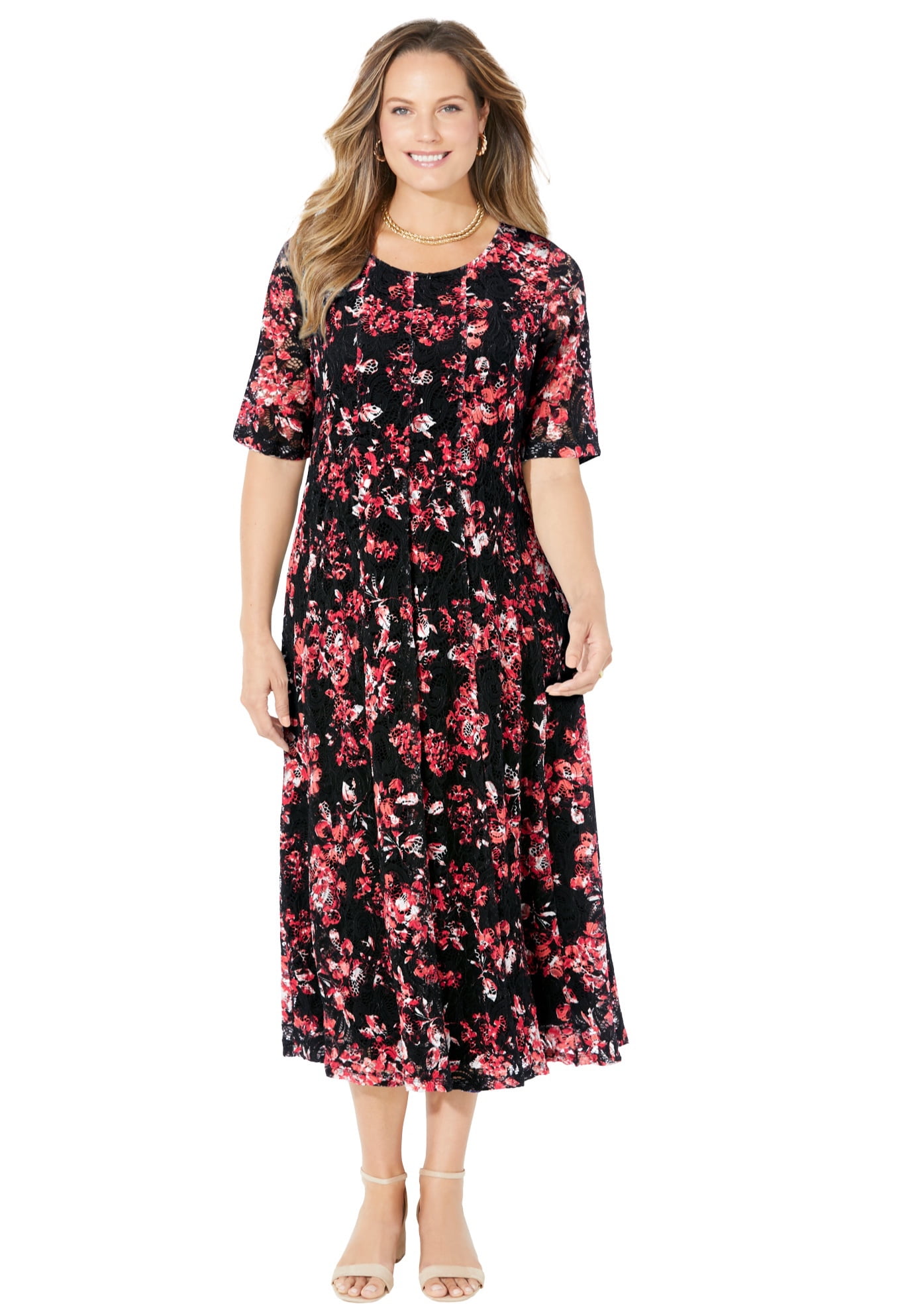 Catherines Women's Plus Size Stretch Lace Fit & Flare Dress - Walmart.com