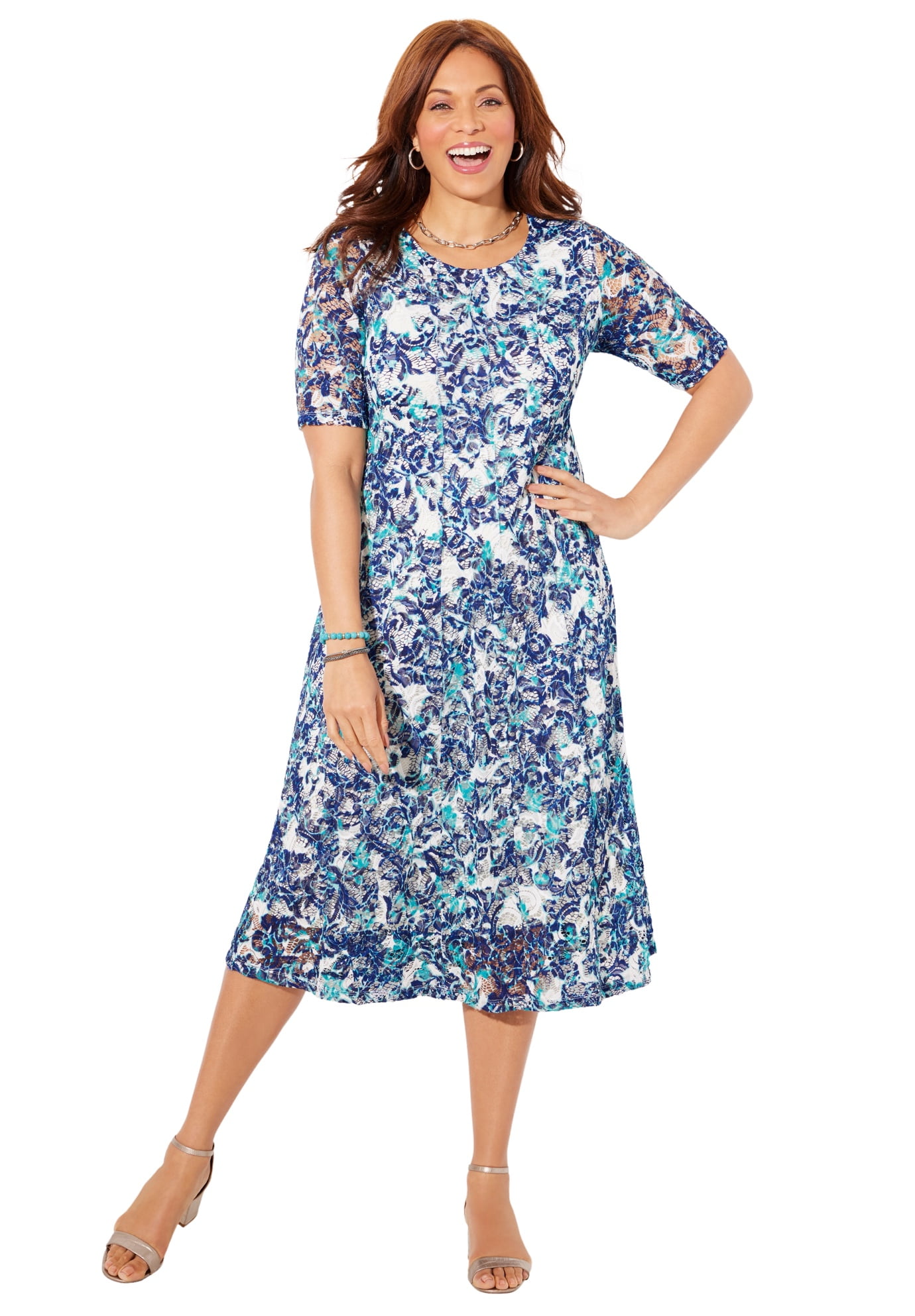 Catherines Women's Plus Size Stretch Lace Fit & Flare Dress - Walmart.com