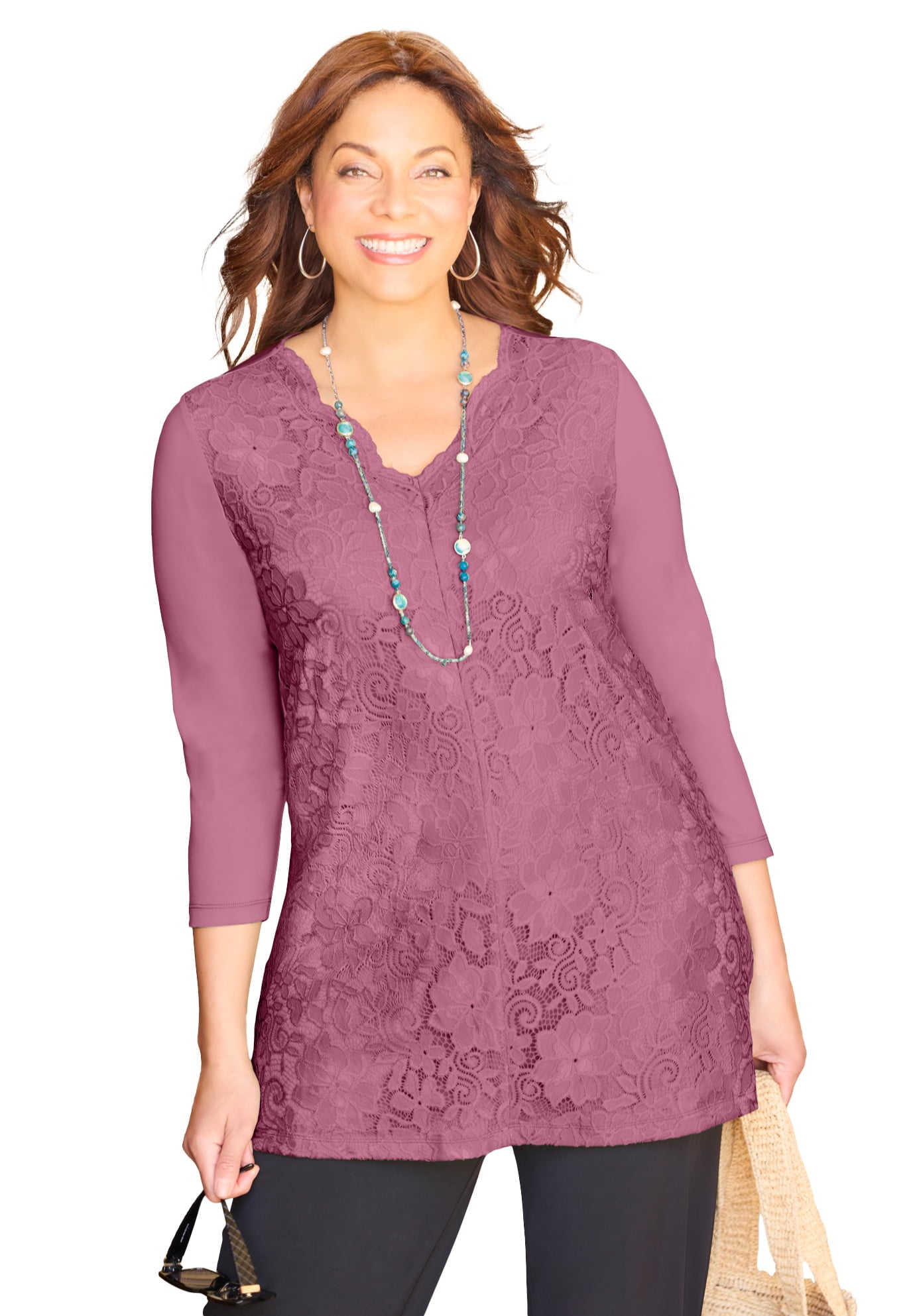 Catherines Women's Plus Size Stretch Lace Tunic - Walmart.com