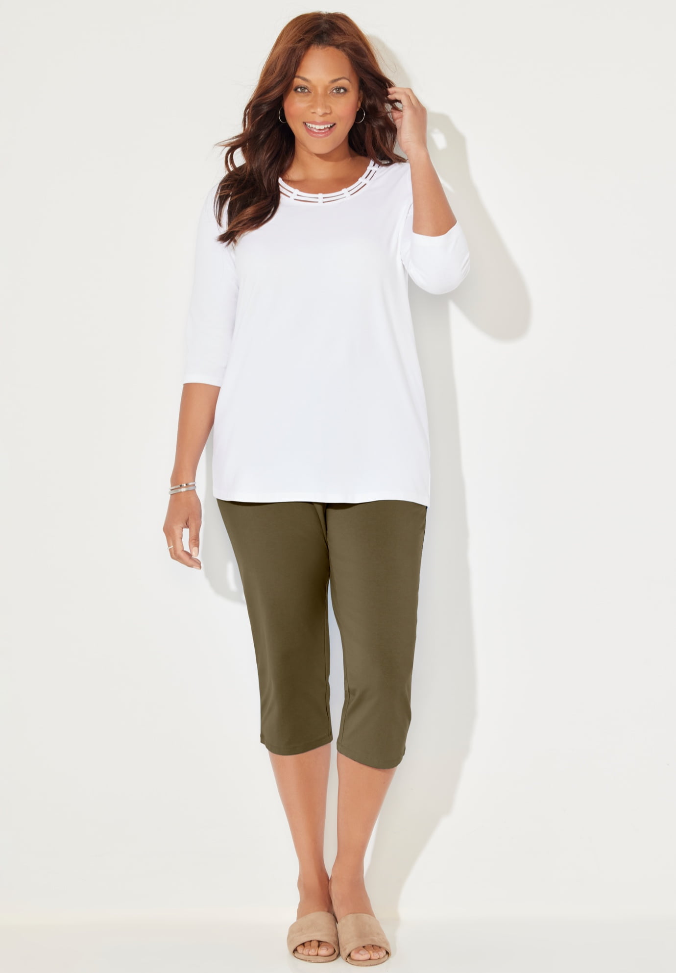 Catherines Women's Plus Size Suprema Elastic Waist Capri Pant (Petite ...