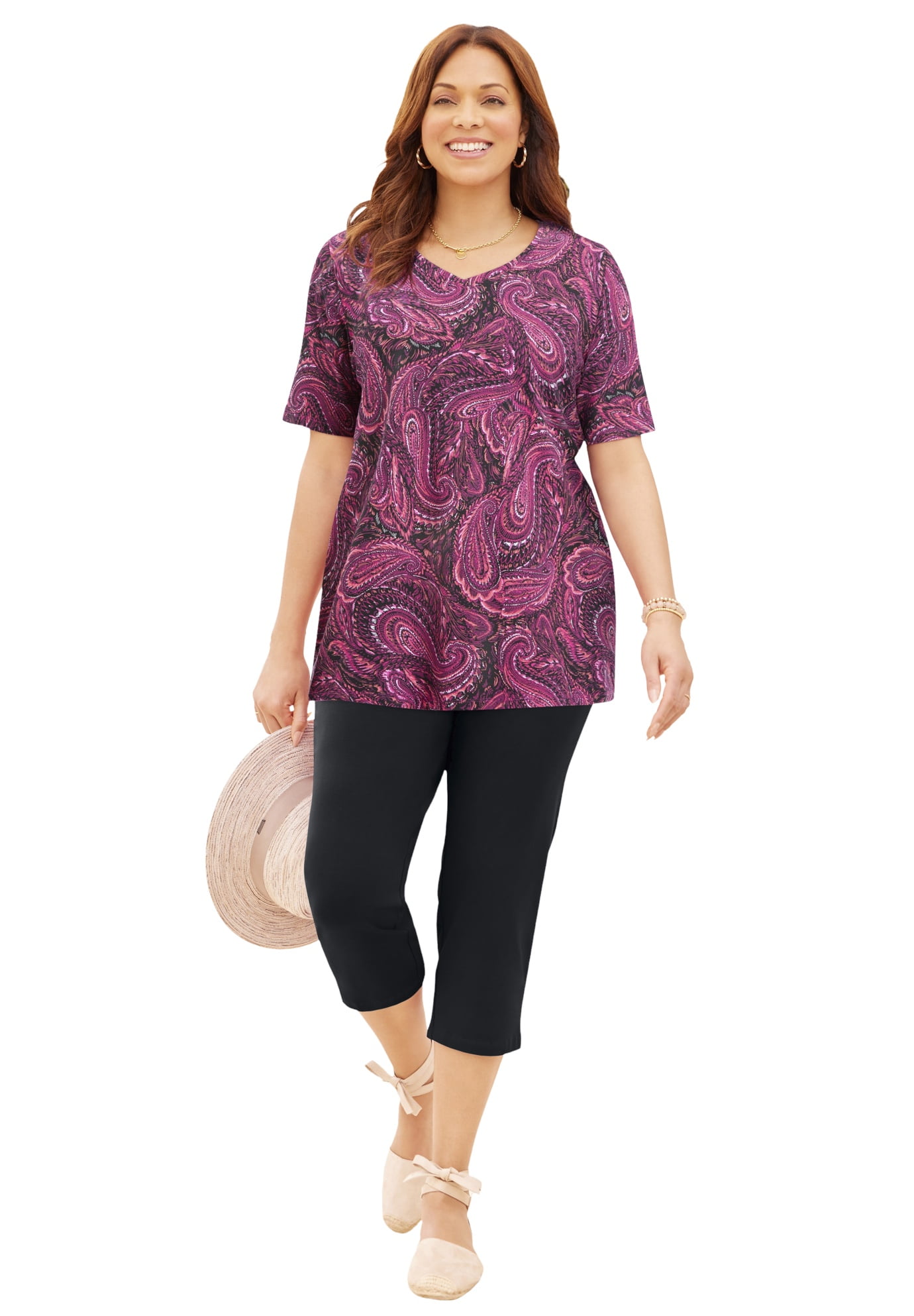 Catherines Women's Plus Size Suprema Cotton Capri, Petite Elastic Waist ...