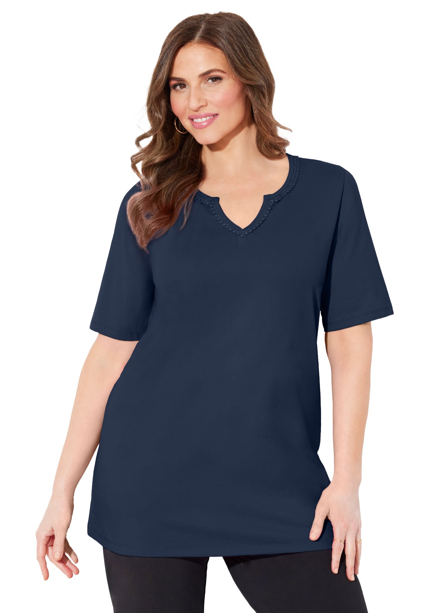 Catherines Women's Plus Size Suprema Embroidered Notch-Neck Tee ...
