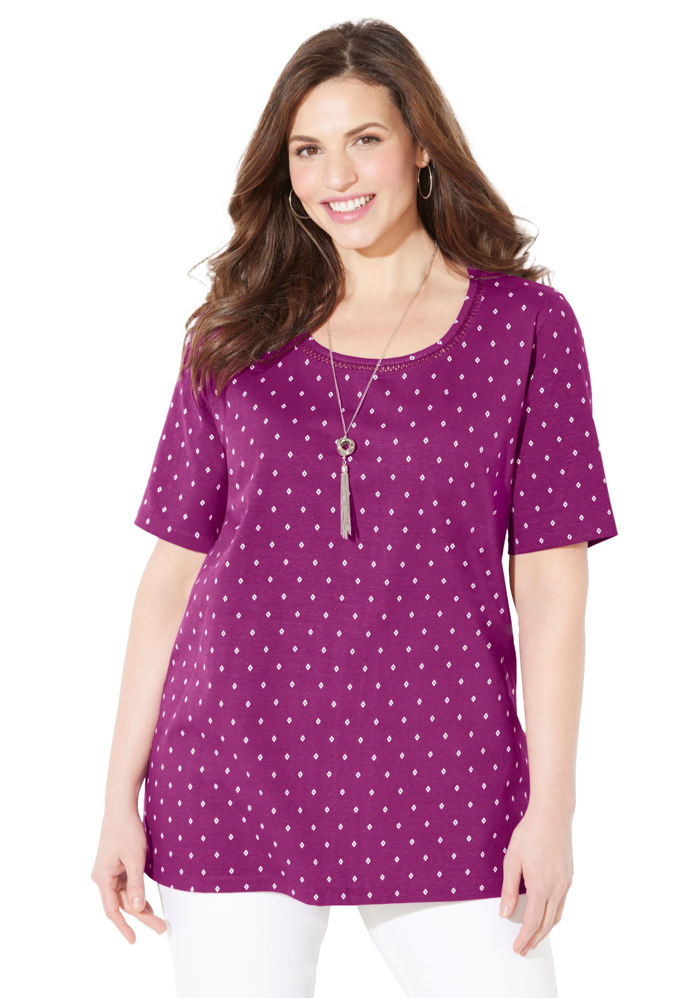Catherines Women's Plus Size Suprema Embroidered Scoopneck Tee ...