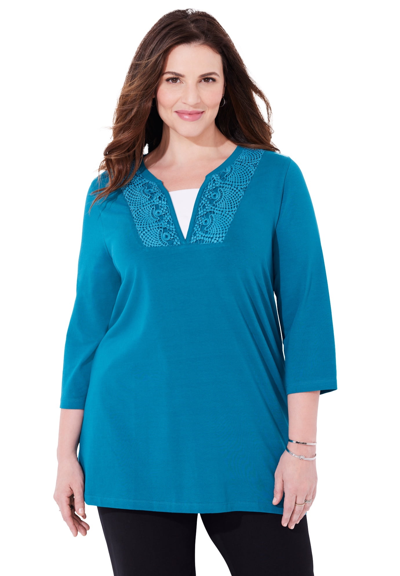 Catherines Women's Plus Size Suprema Lace Trim Duet Top - Walmart.com