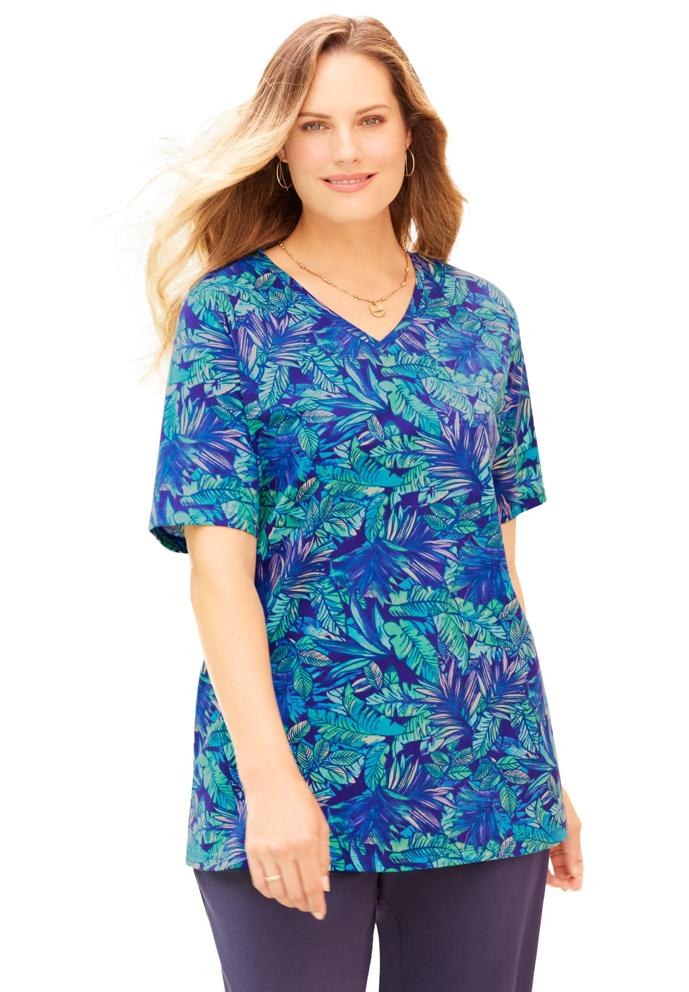 Catherines Women's Plus Size Suprema Short Sleeve V-Neck Tee - Walmart.com