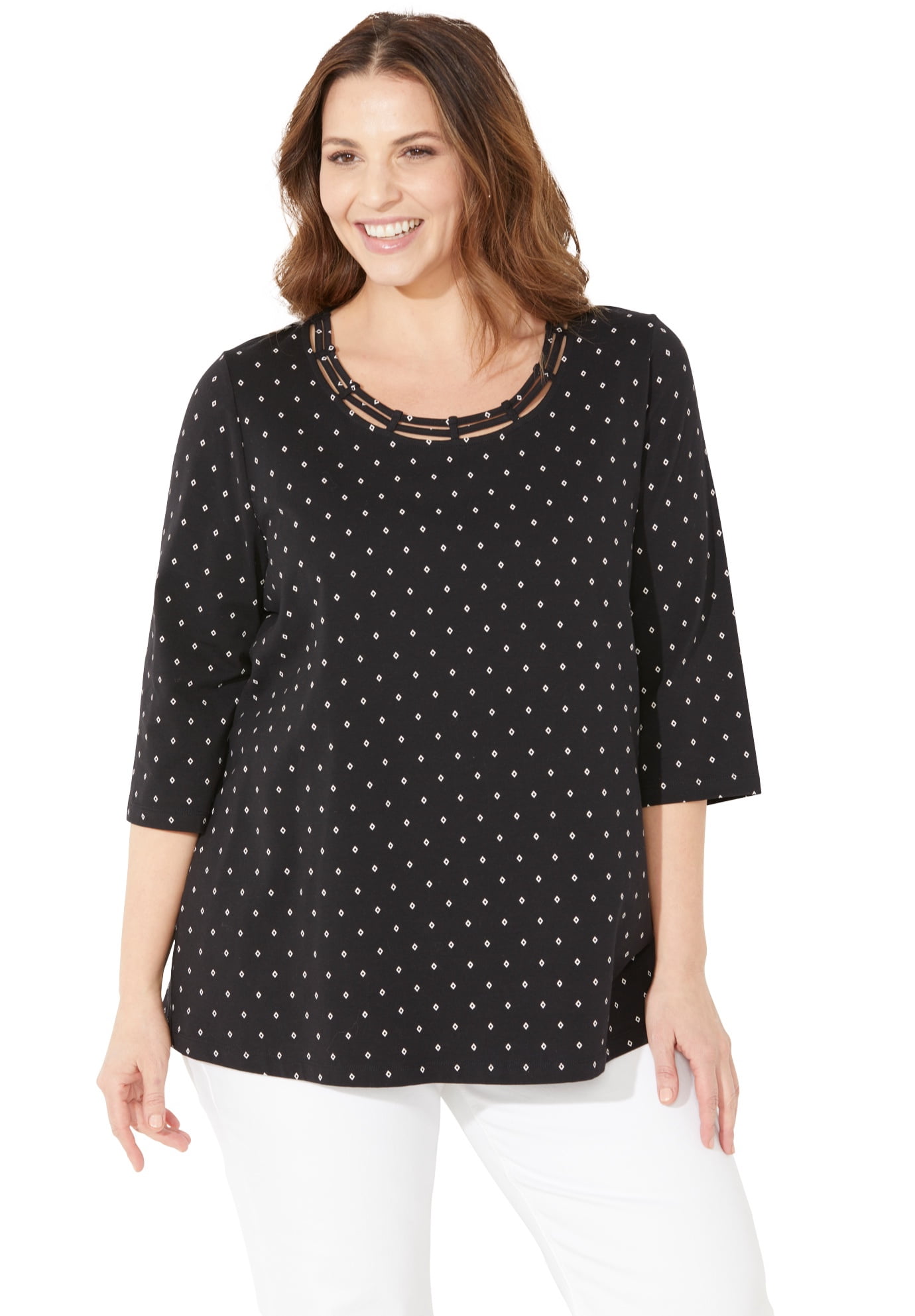 Catherines Women's Plus Size Suprema Strappy Neckline Top - Walmart.com