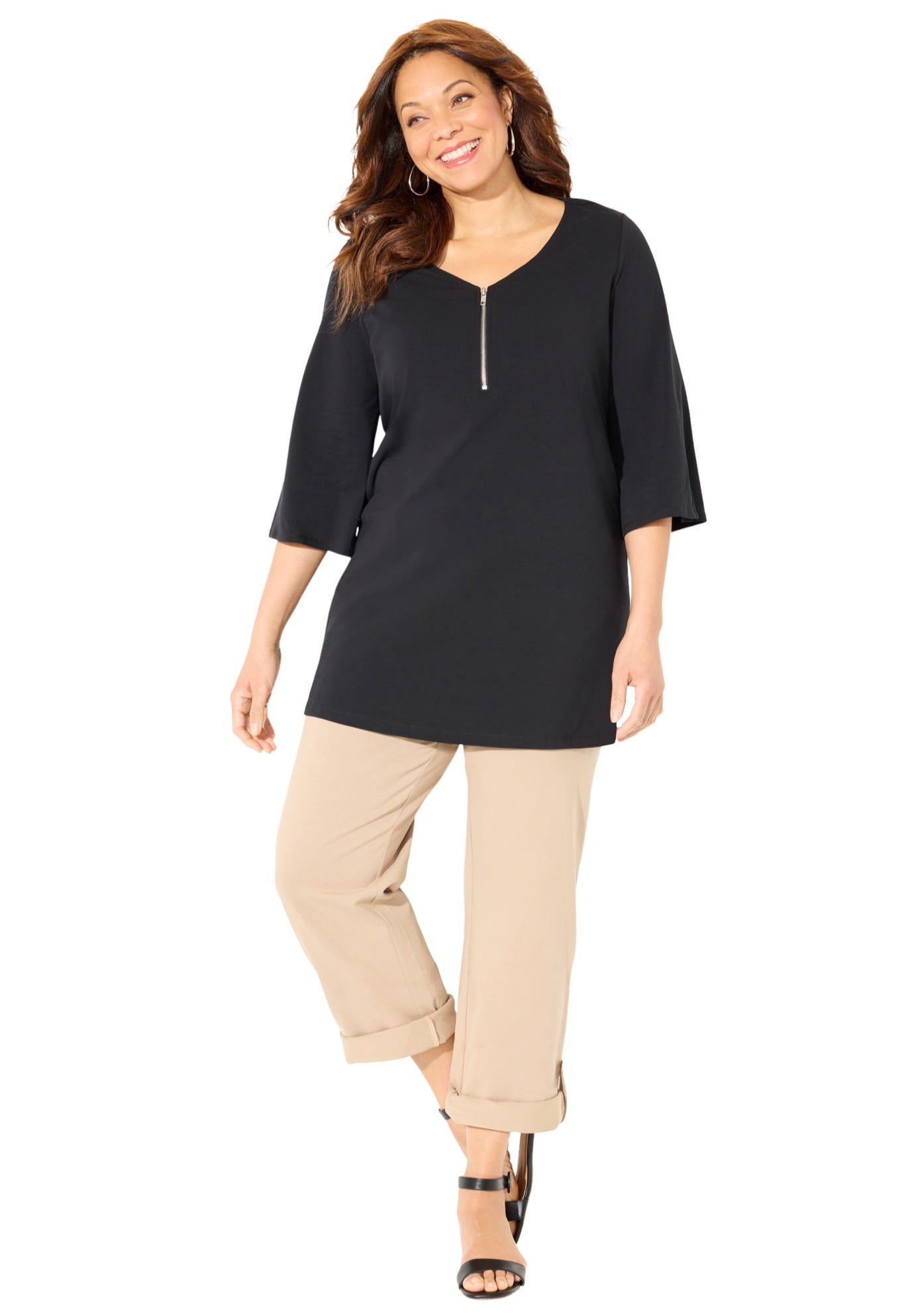 Catherines Women's Plus Size Suprema Studio Roll Tab Pant - Walmart.com