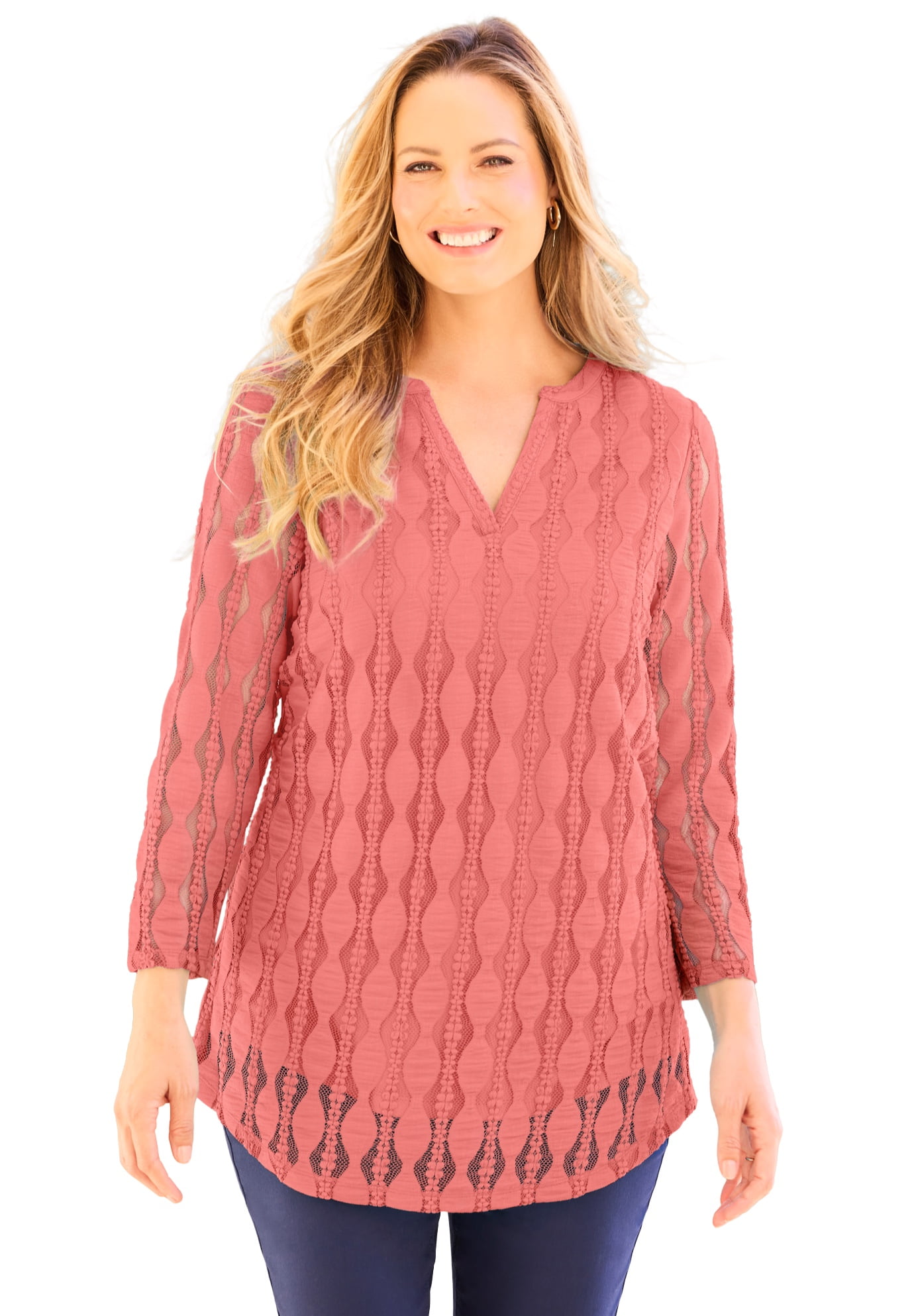 Catherines Women's Plus Size Textured Lace Knit Top - Walmart.com