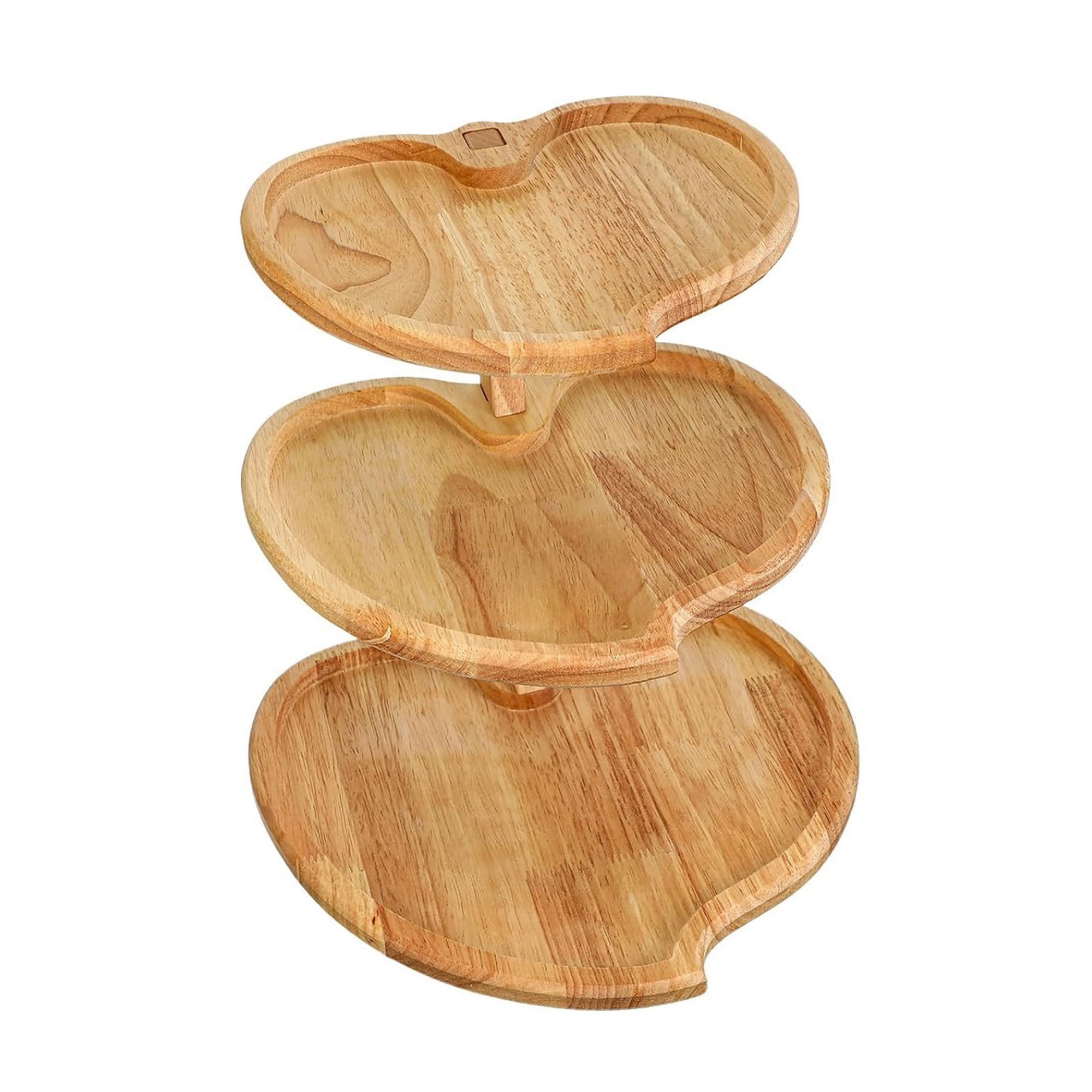 Cathery 3 Tier Serving Tray Heart Shape Wooden Food Tray Dessert ...