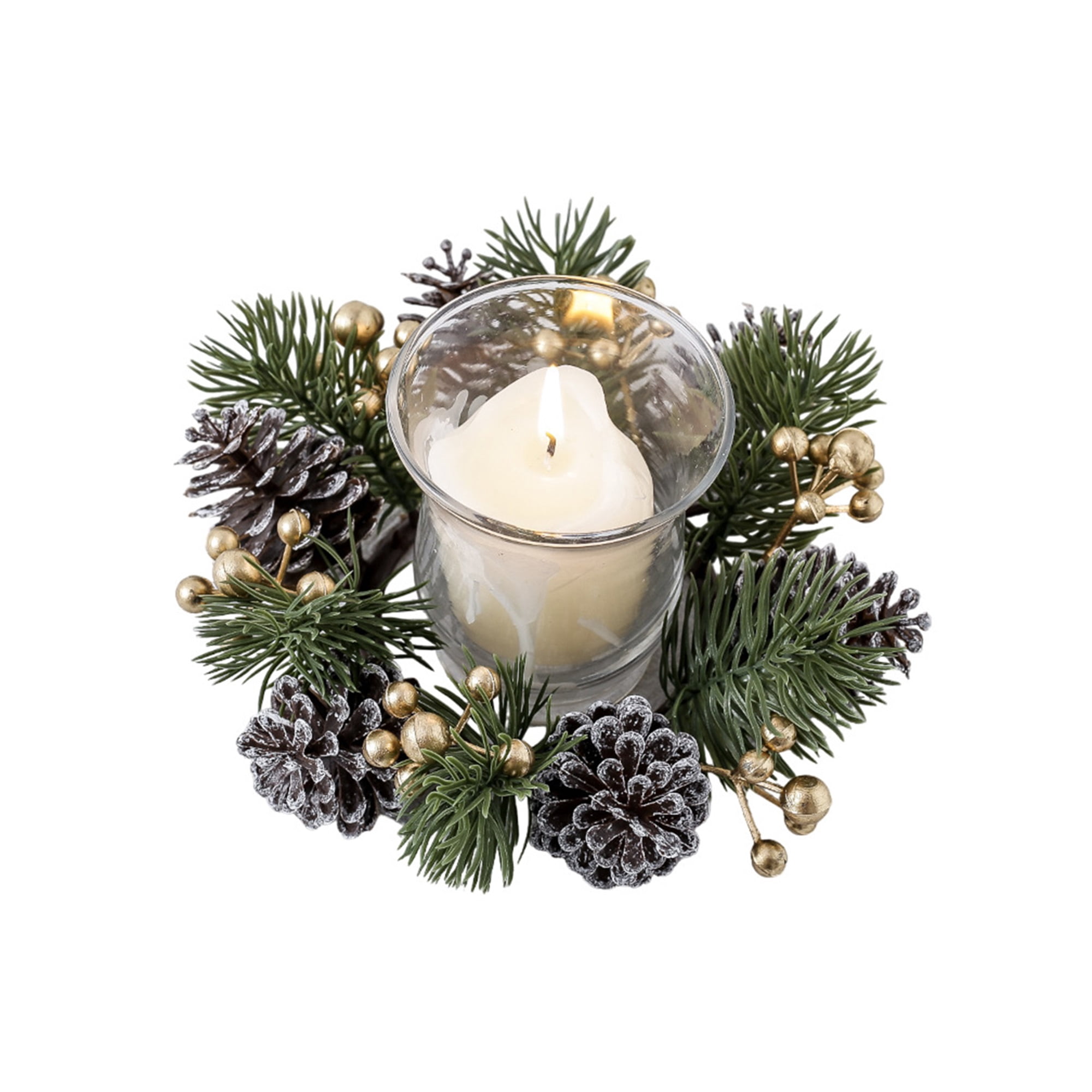 Cathery Christmas Small Wreath Candle Rings Artificial Pinecone Berriy ...