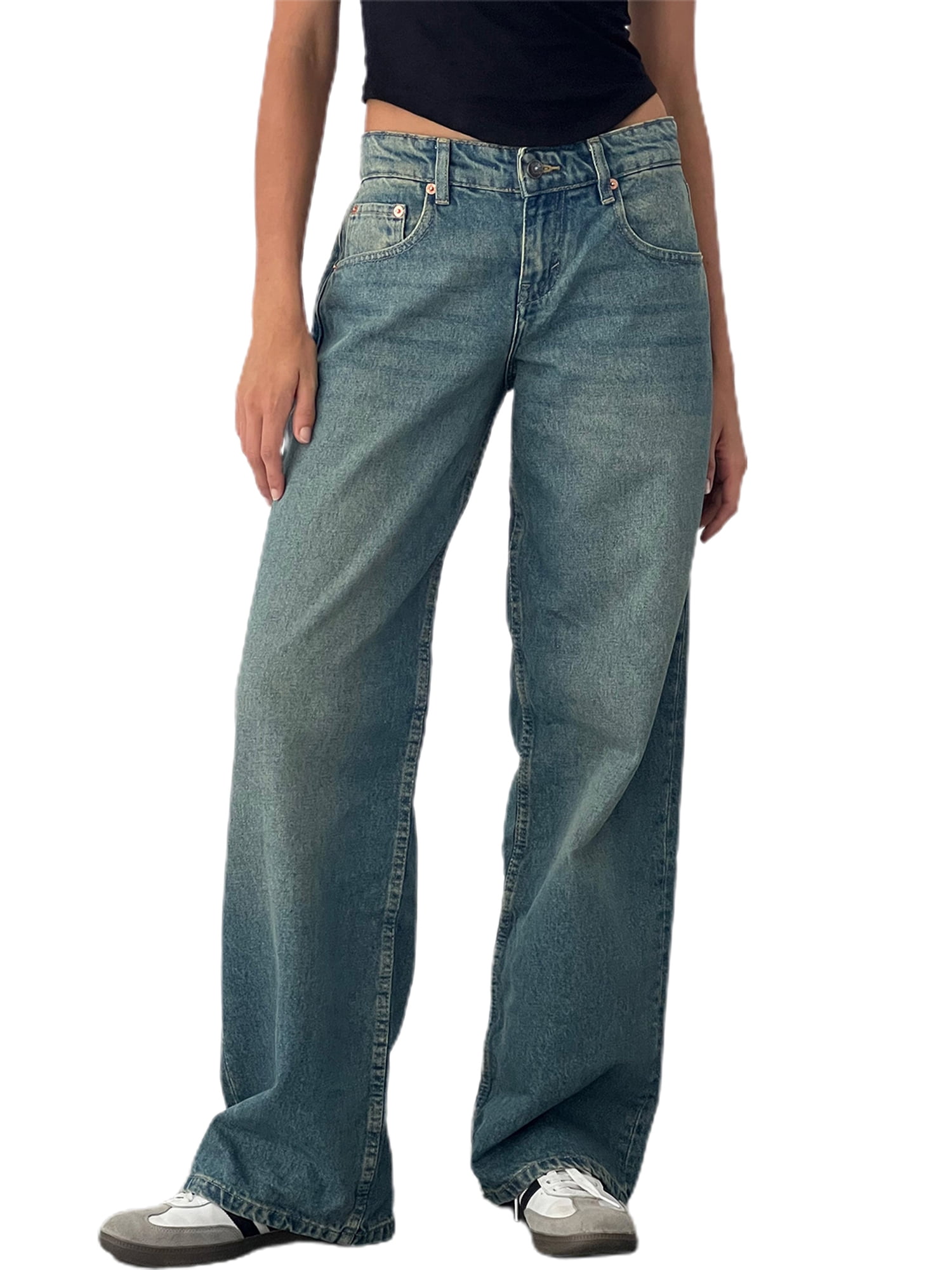 Cathery Women Jeans Low Rise Straight Leg Baggy Jeans Loose Boyfriends ...