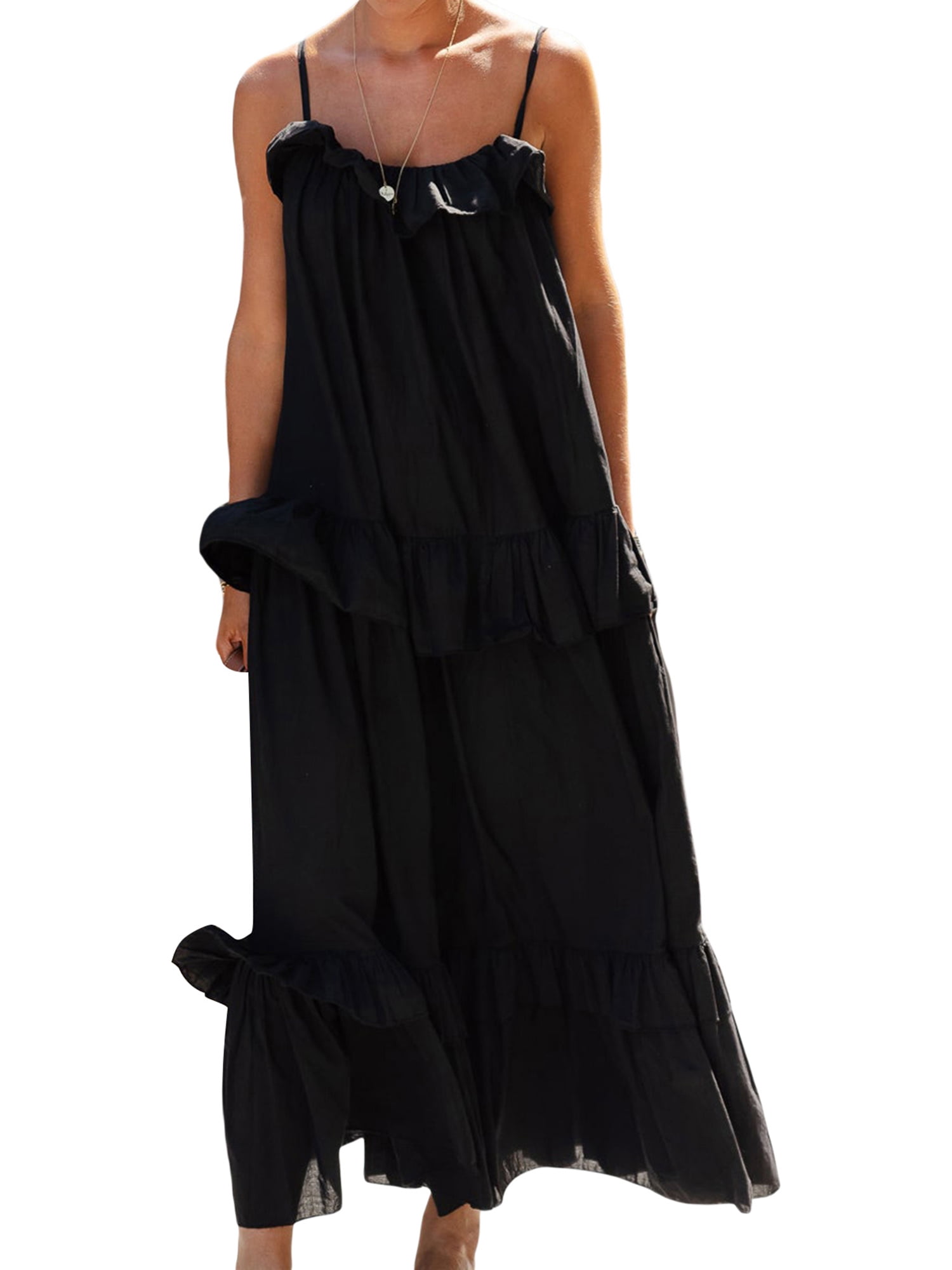 Cathery Women's Sleeveless Long Maxi Swing Dress Casual Loose Halter ...