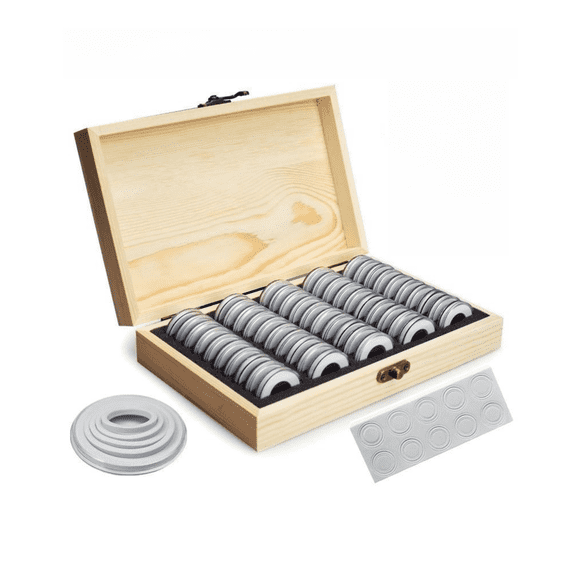 Cathoe Commemorative Coin Organizer, 50 Pieces Wooden 30mm Capsules ...
