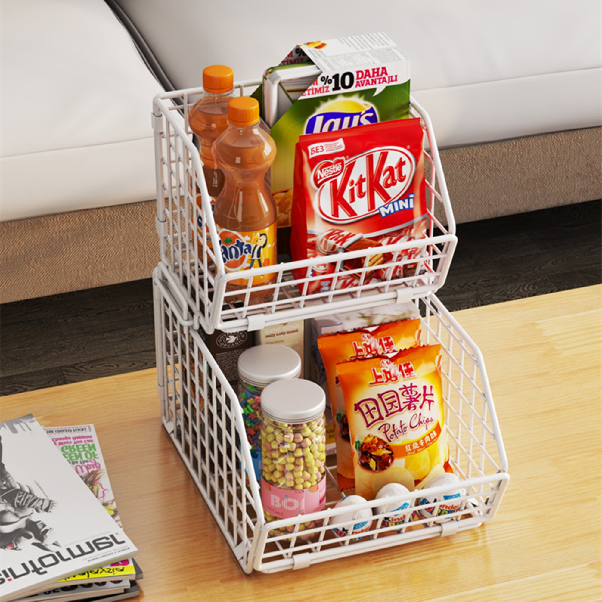 Cathoe Fruit Vegetable Basket Stackable Foldable Metal Kitchen ...
