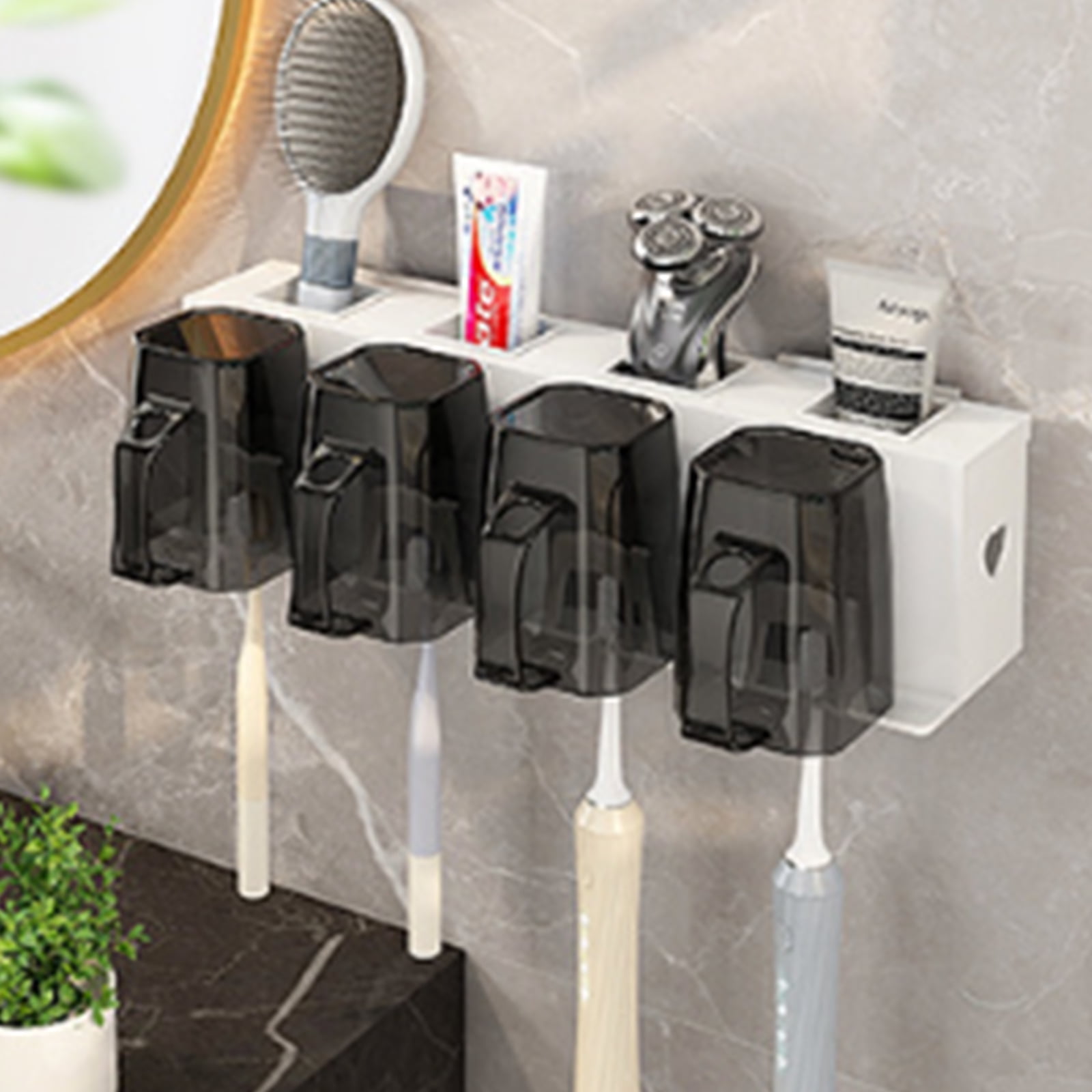 Cathoe Multi-functional Bathroom Wall-mounted Toothbrush Cup Holder ...