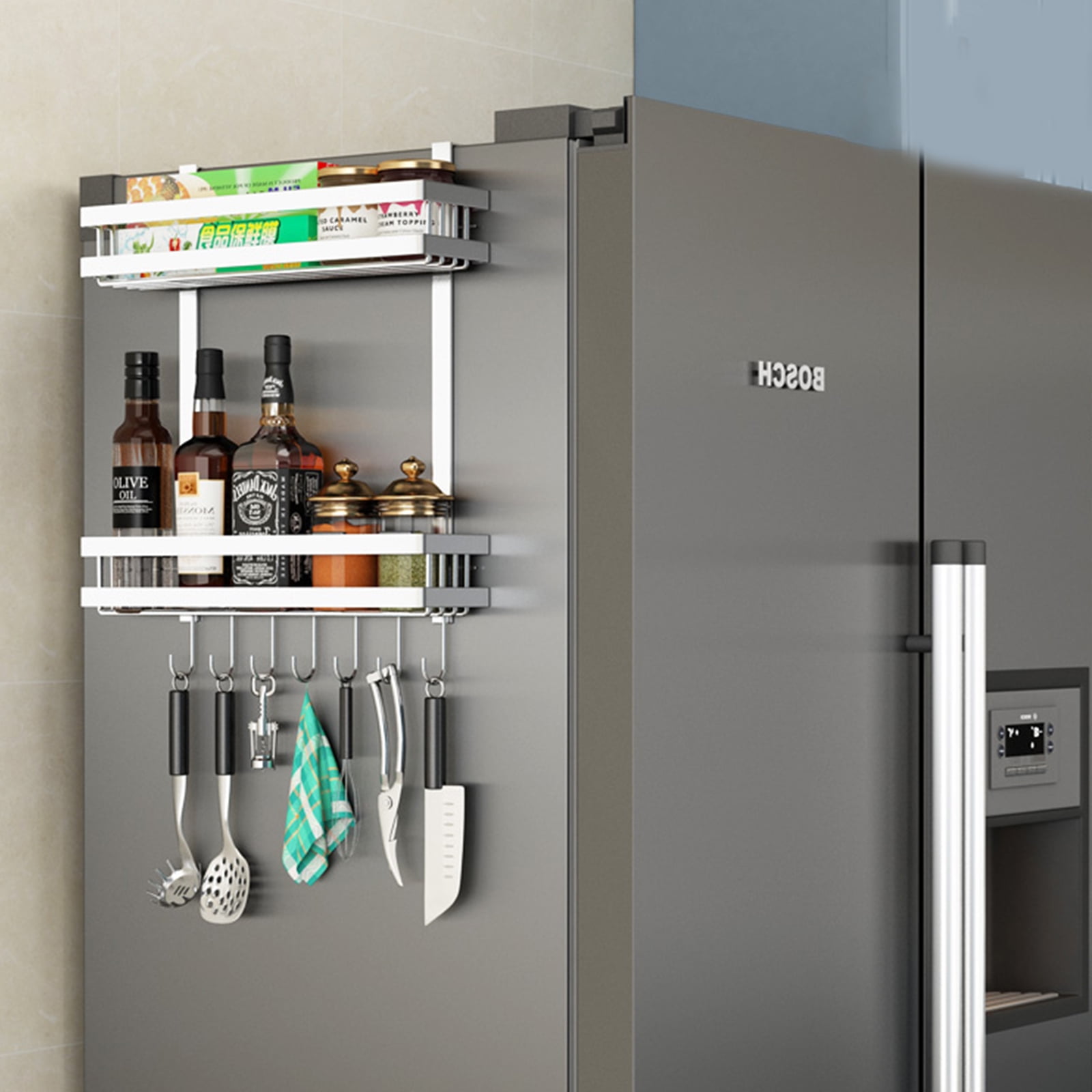 Cathoe Side Refrigerator Storage Rack With Hook Seasoning Rack Without ...