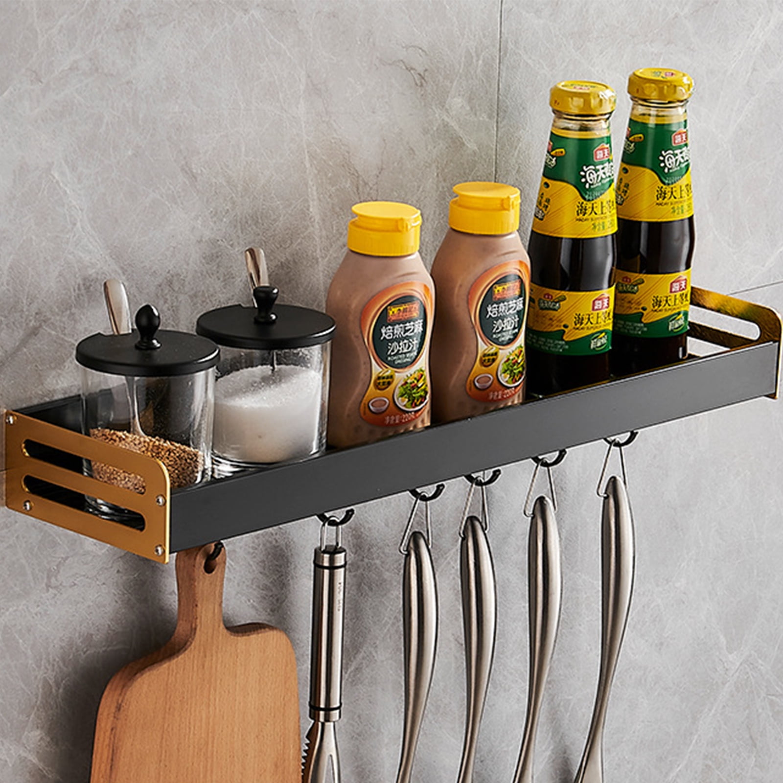 Cathoe Space-Saving Wall Mount Spice Rack Organizer，Black Gold ...